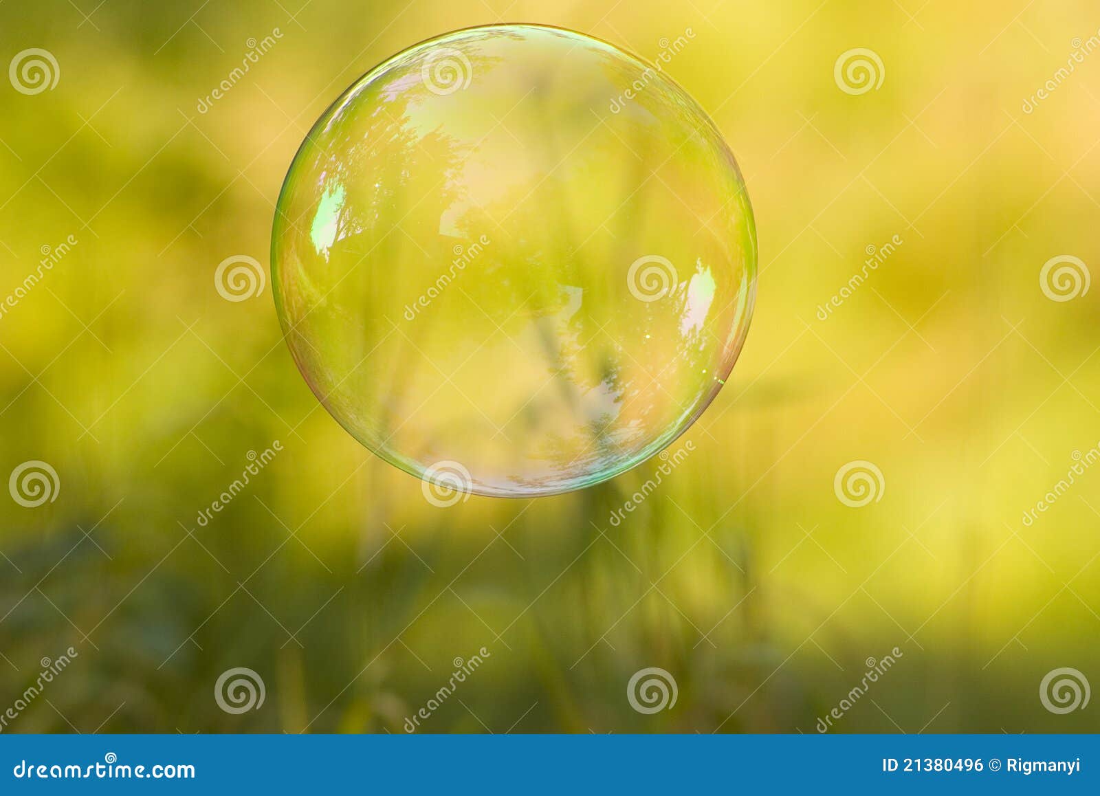Soap Bubble On A Blue Background. Flying Bubble. Rainbow Soap Bubble ...