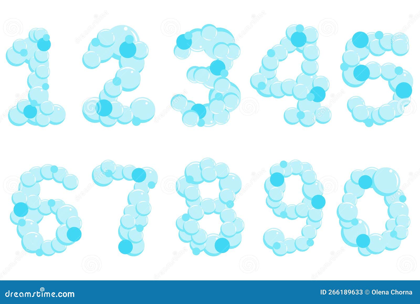 Soap Bubble Numbers Set. Water Suds Figures. Cartoon Vector Font ...
