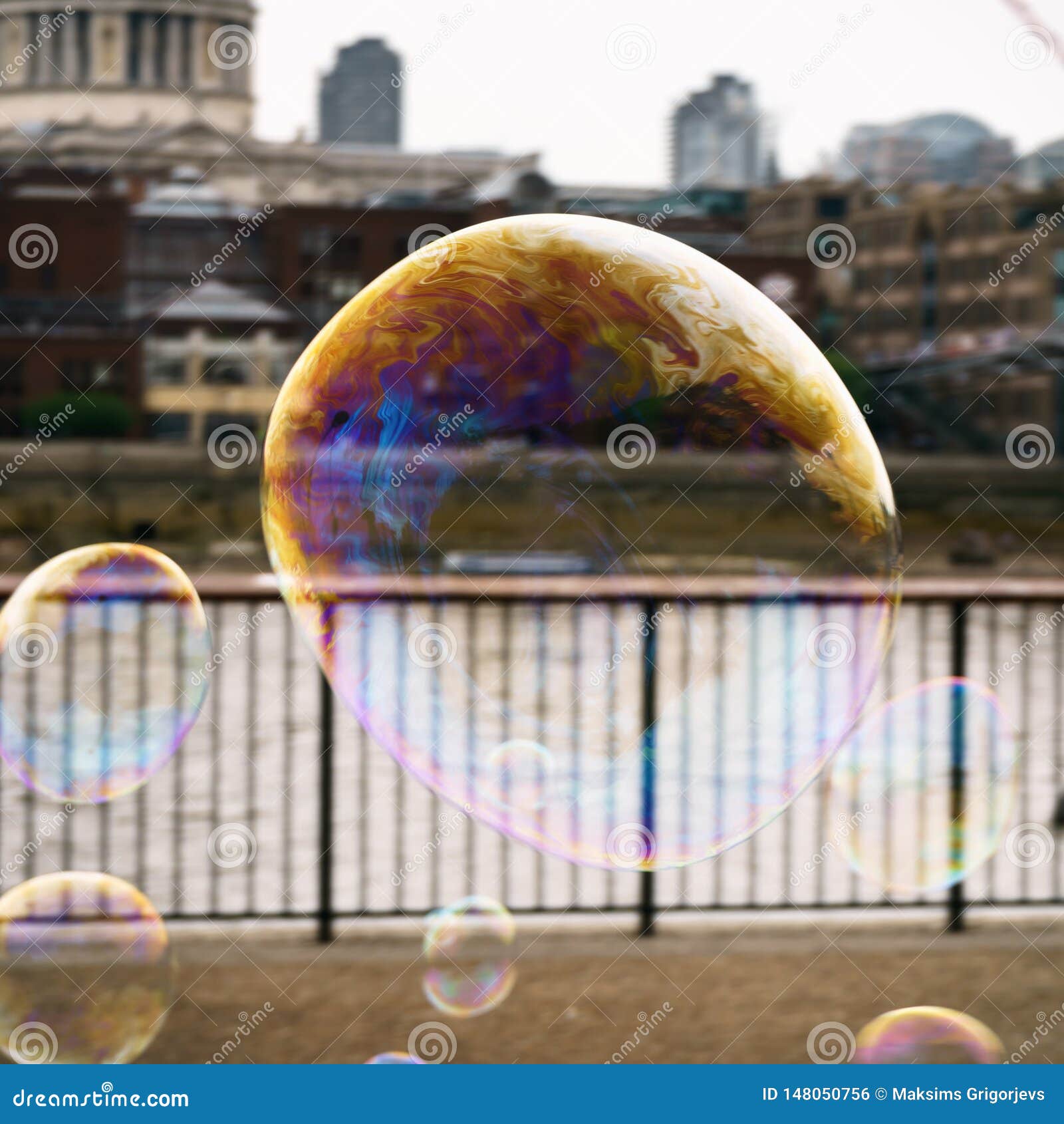 Soap Bubble with the Reflection of Buildings in London with View on the ...