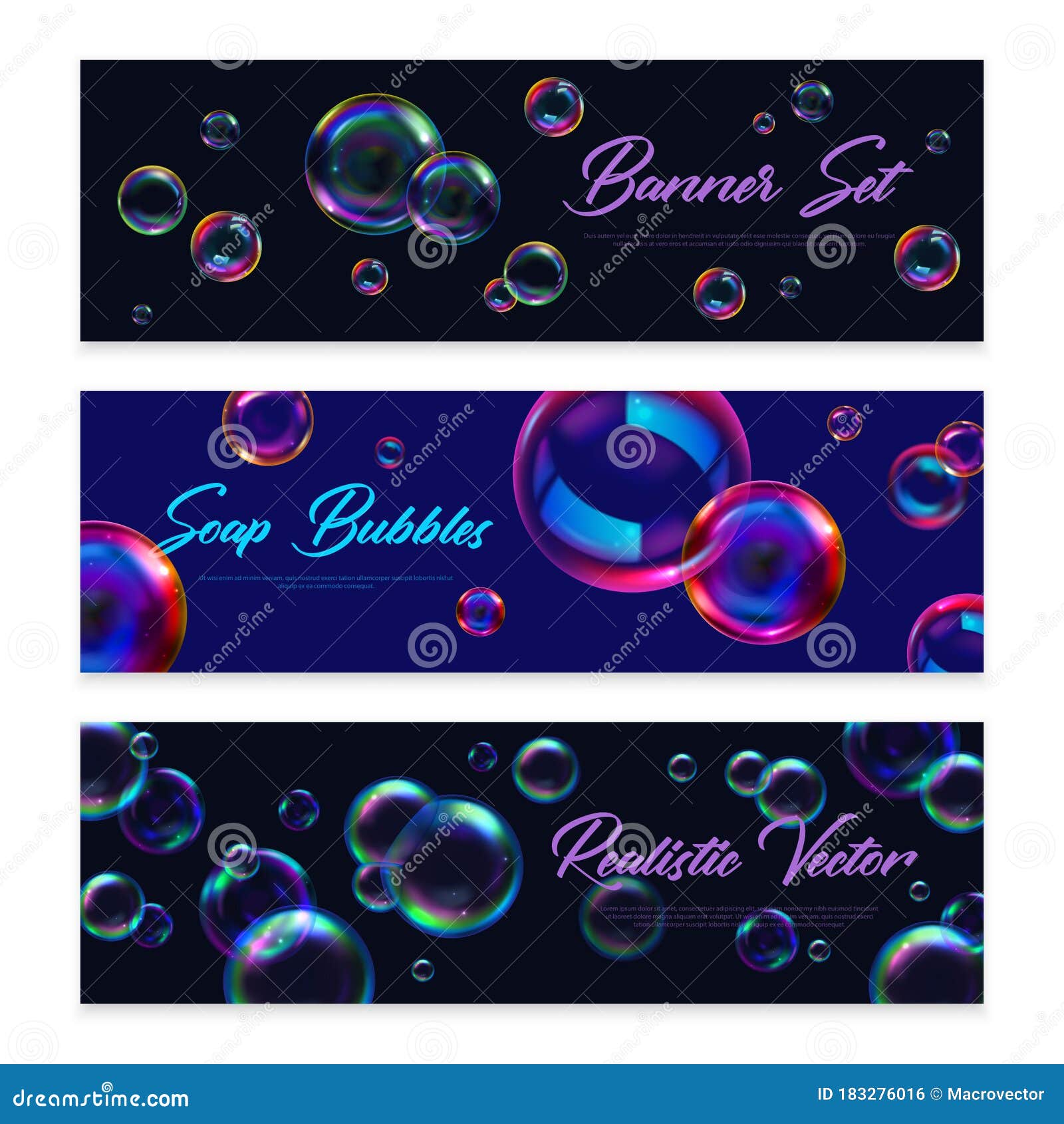 Soap Bubbles Banners Set stock vector. Illustration of bright - 183276016