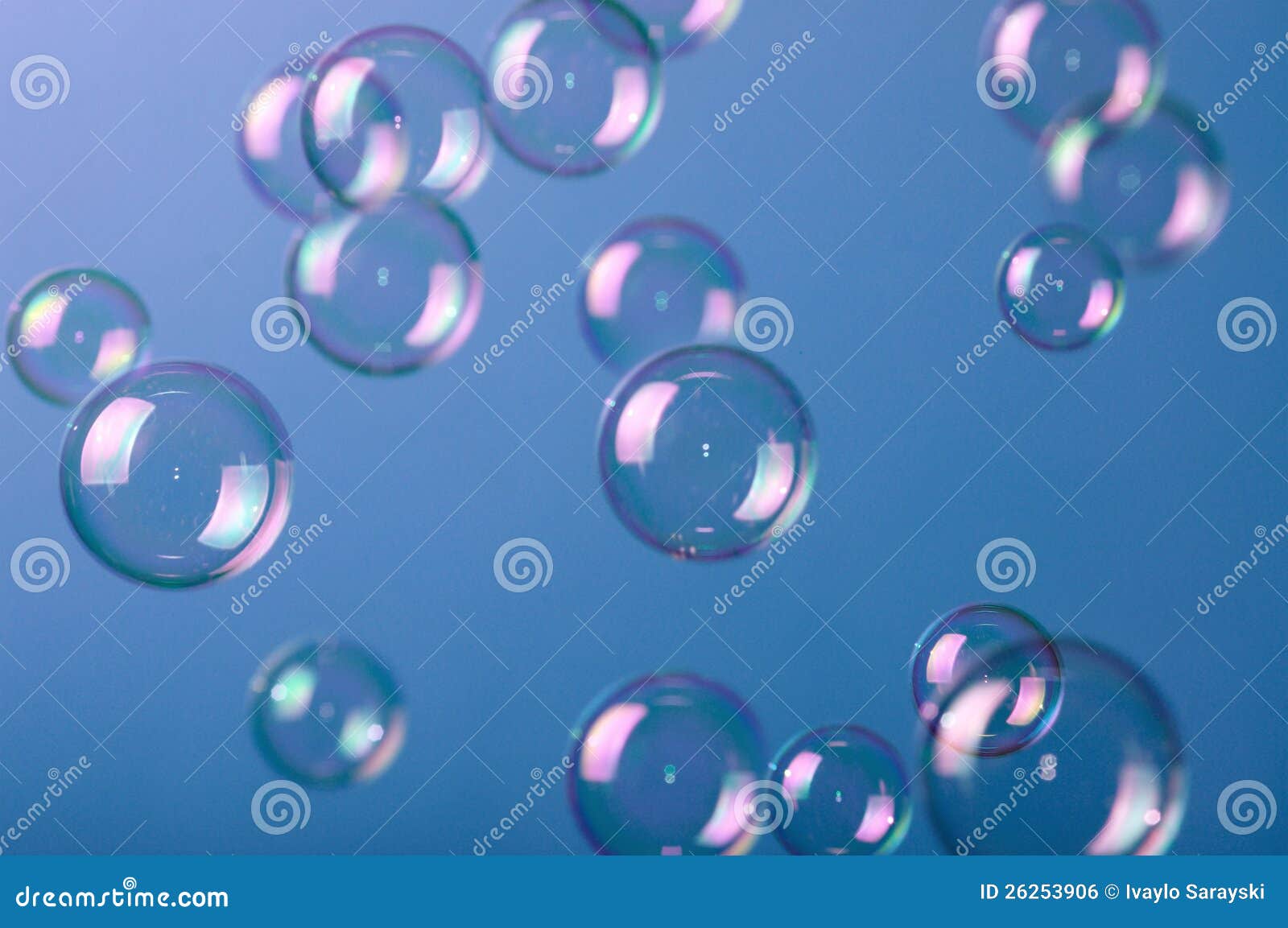 Soap bubbles on blue stock photo. Image of colored, globe - 26253906