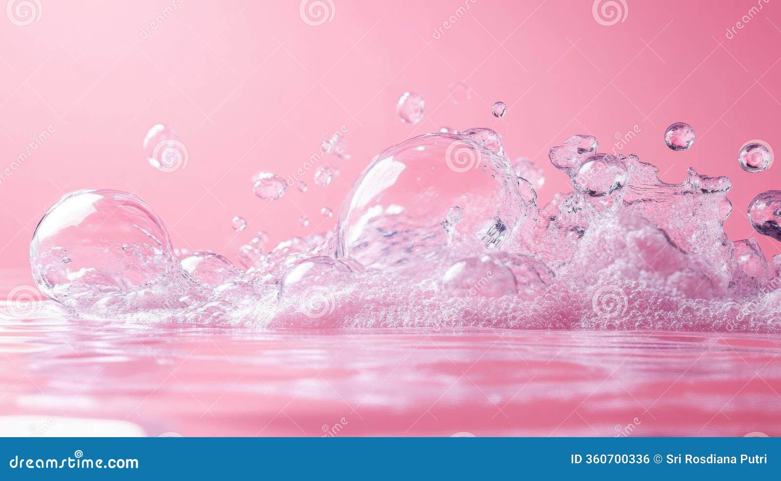 Soap Bubbles on a Pink Background with Water Splashes and Bubbles Stock ...
