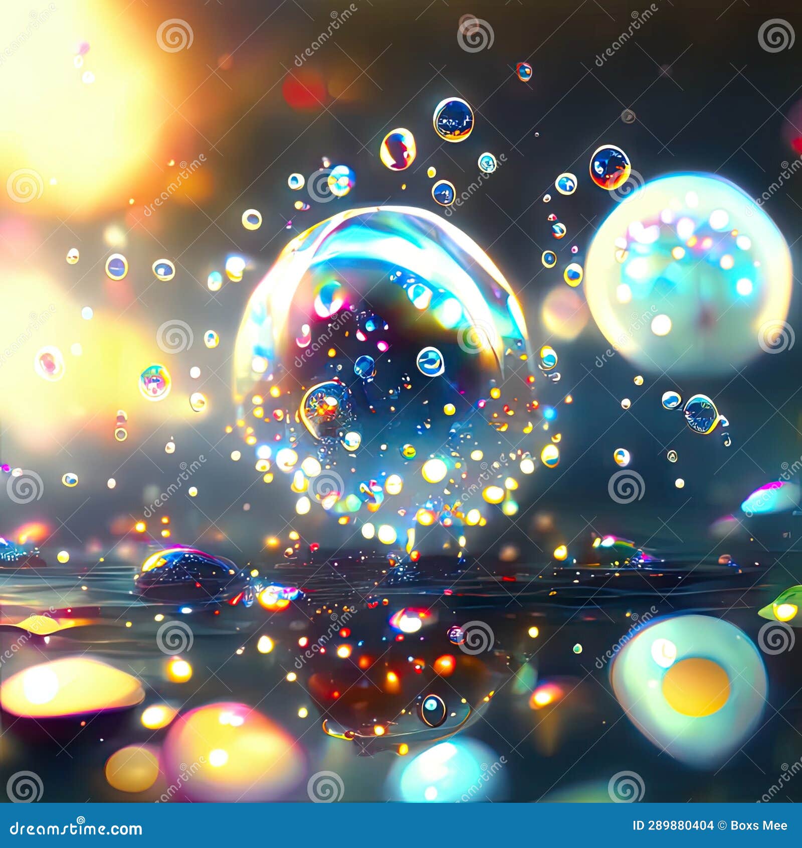 Soap Bubbles with Reflection on Water Surface. 3d Illustration Stock ...