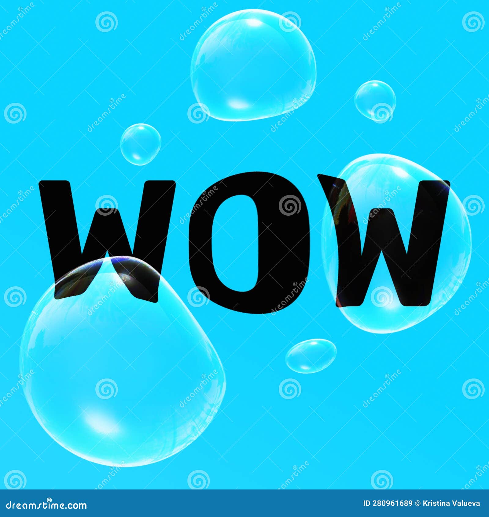 Soap Bubbles with Word Wow on Blue Background. Vector Illustration ...