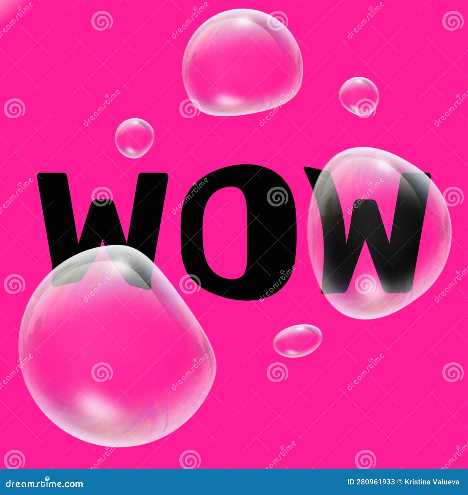 Soap Bubbles with Word Wow on Pink Background Stock Illustration ...