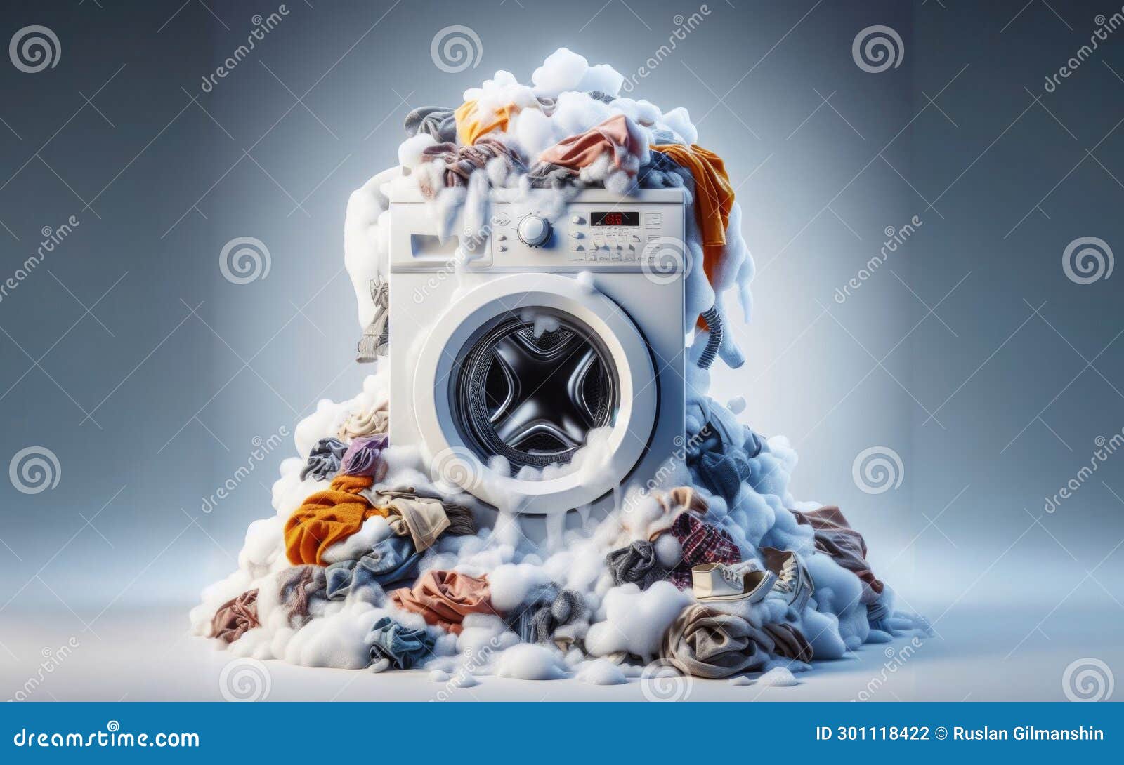 Soap Coming Out from Broken Washing Machine. Broken Laundry Washer with ...