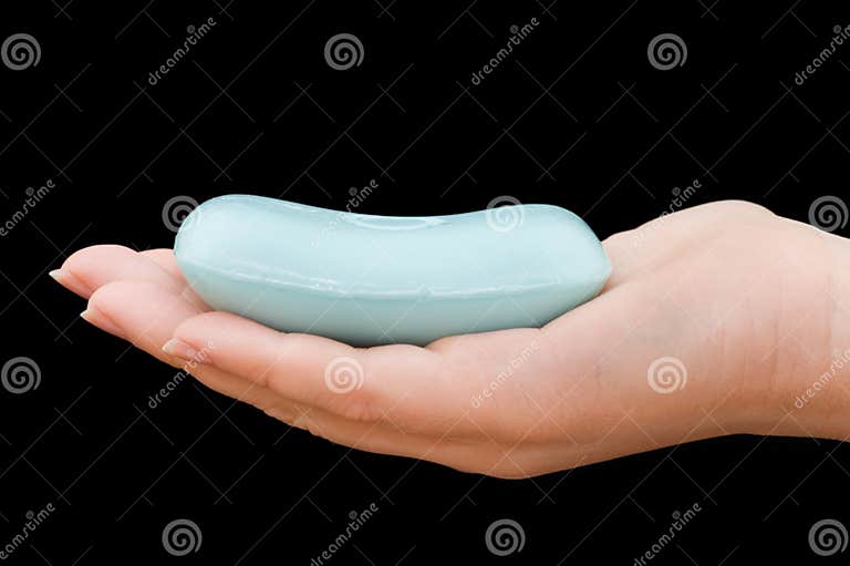 Soap in Hand Isolated on Black Background Stock Image - Image of ...