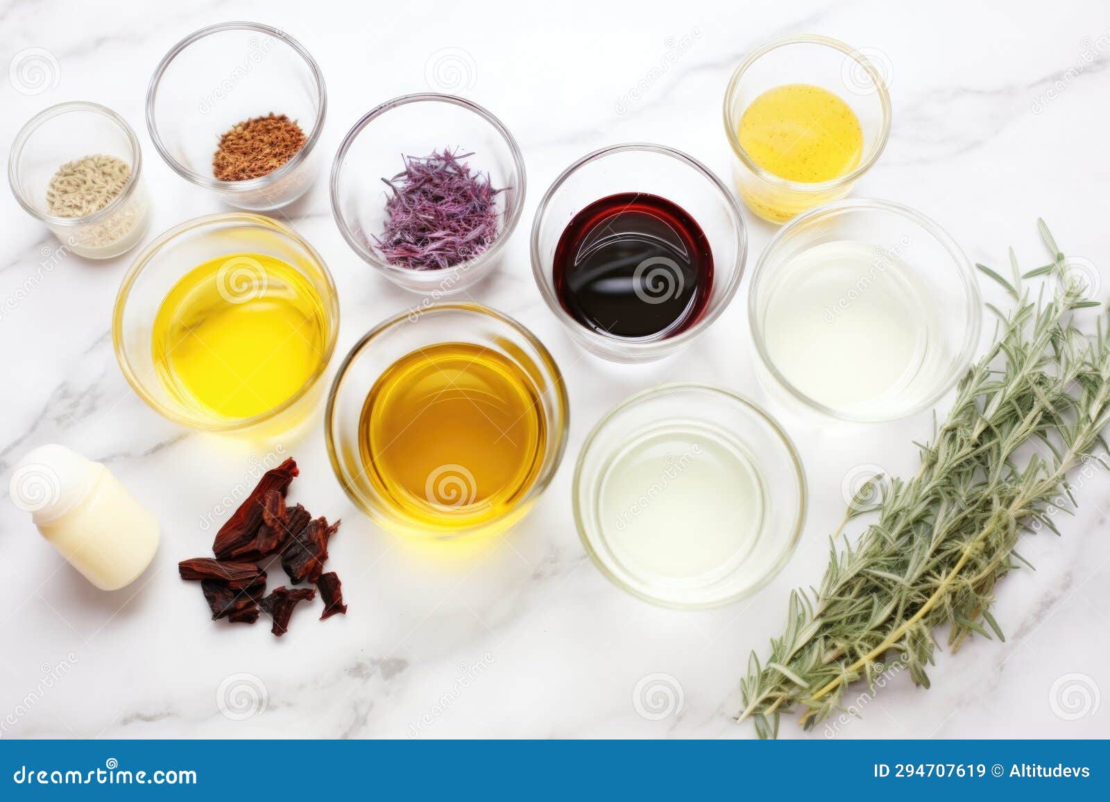 Soap Making Ingredients: Oil, Lye, Herbs, and Colorants on a White ...