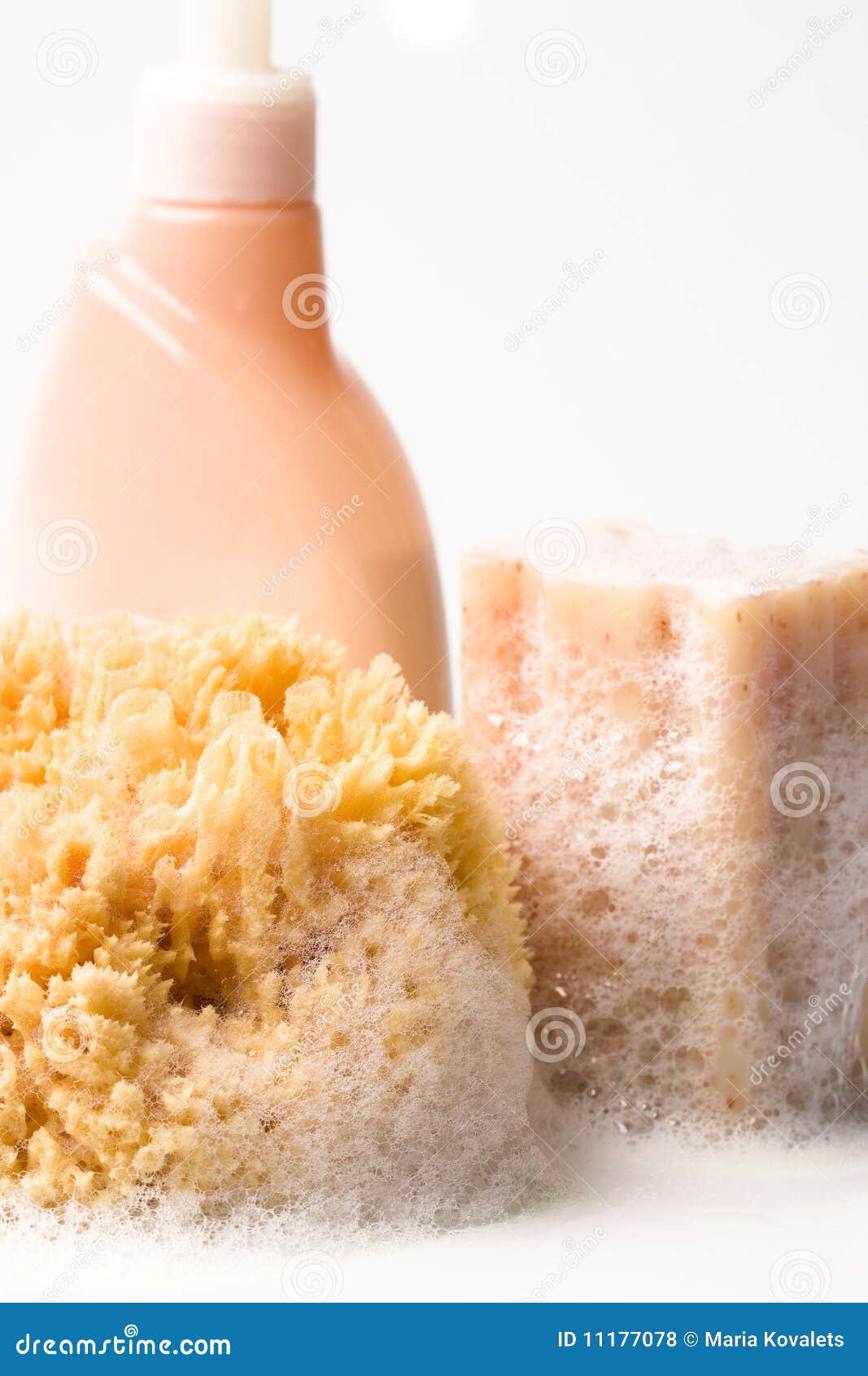 Soap, Natural Sponge and Shower Gel Stock Photo - Image of shower, foam ...