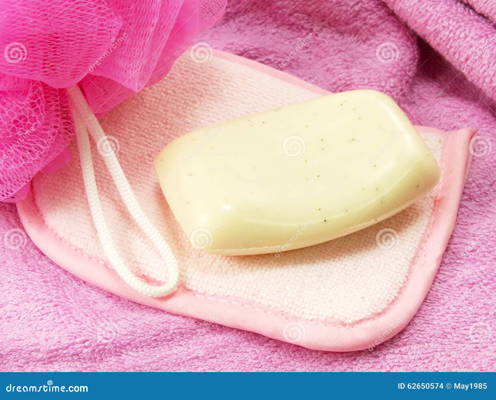 Soap and Plstic Pink Bath Puff Stock Photo - Image of refreshing ...