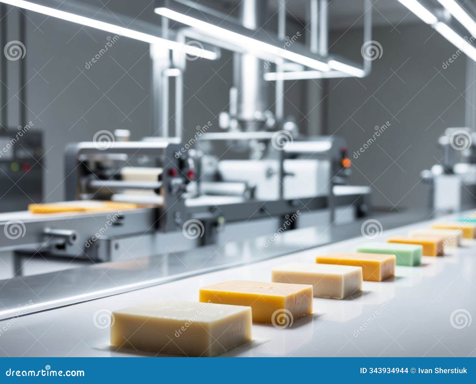 Soap Production Process in a Factory with Automated Machinery. Stock ...