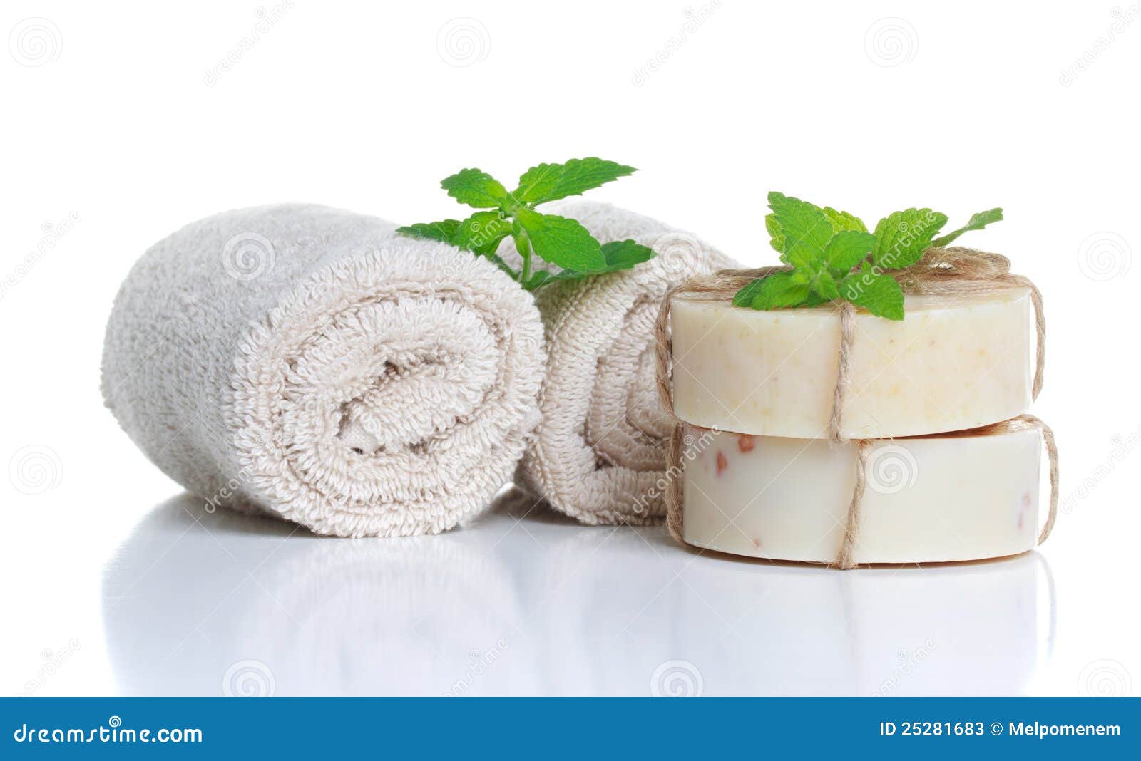 Soap and Rolled Towels stock image. Image of leaf, natural - 25281683