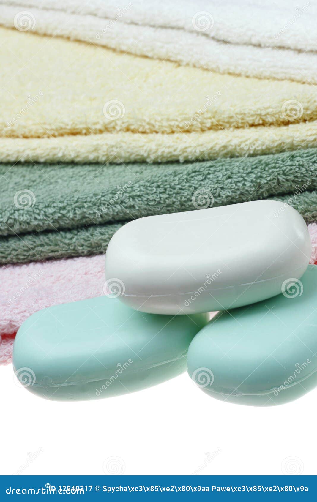 Soap and towels. stock image. Image of green, hygiene - 12540317