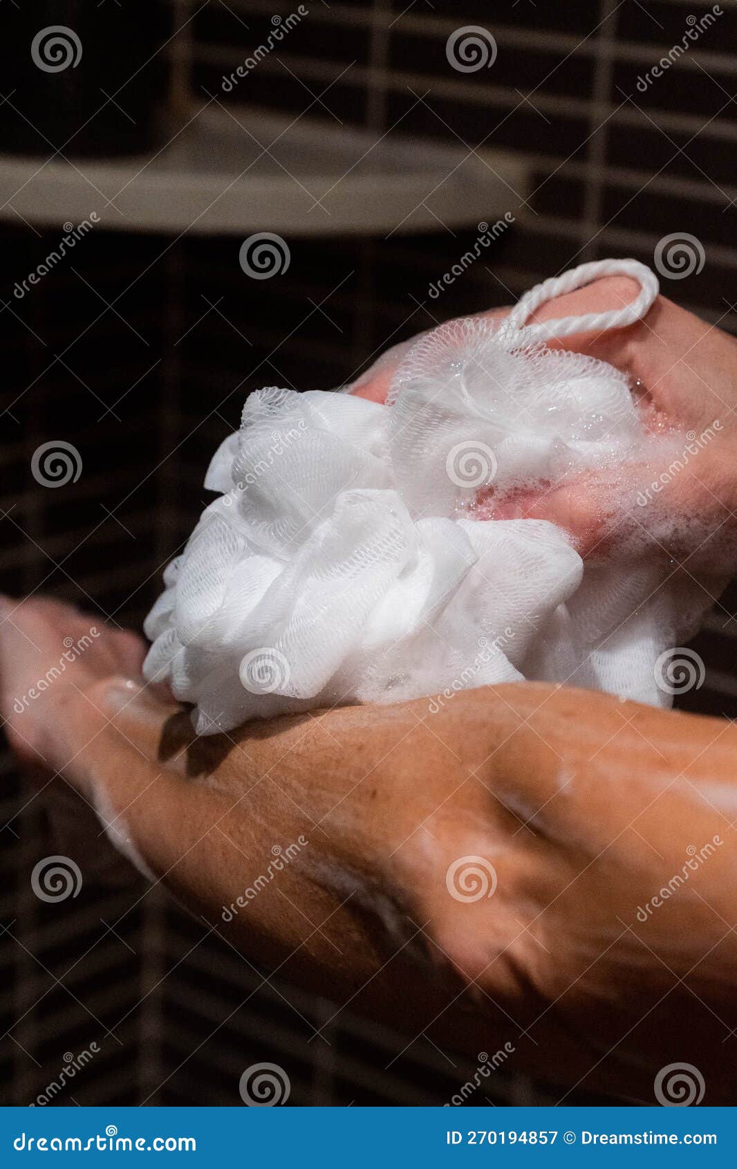 Soapy Woman S Arm in the Shower. White Sponge Stock Image - Image of ...