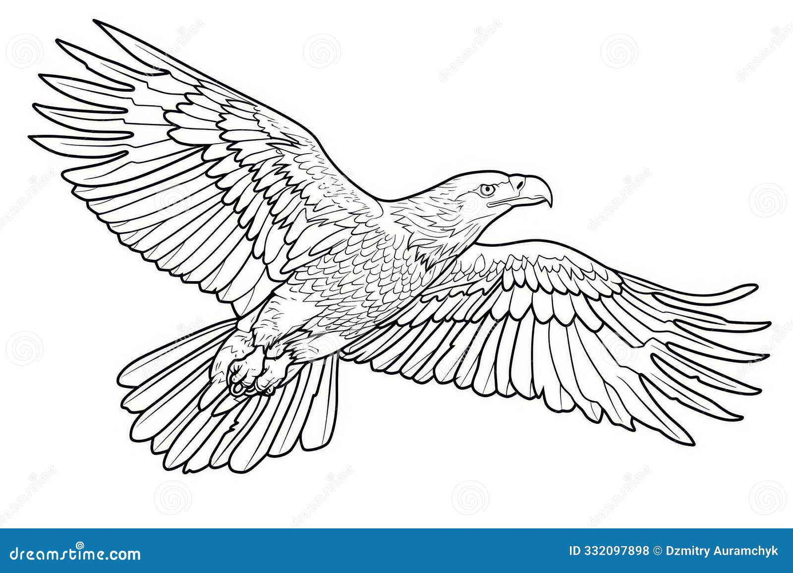 A Soaring Bald Eagle on a White Background Depicted in Graphic, Black ...