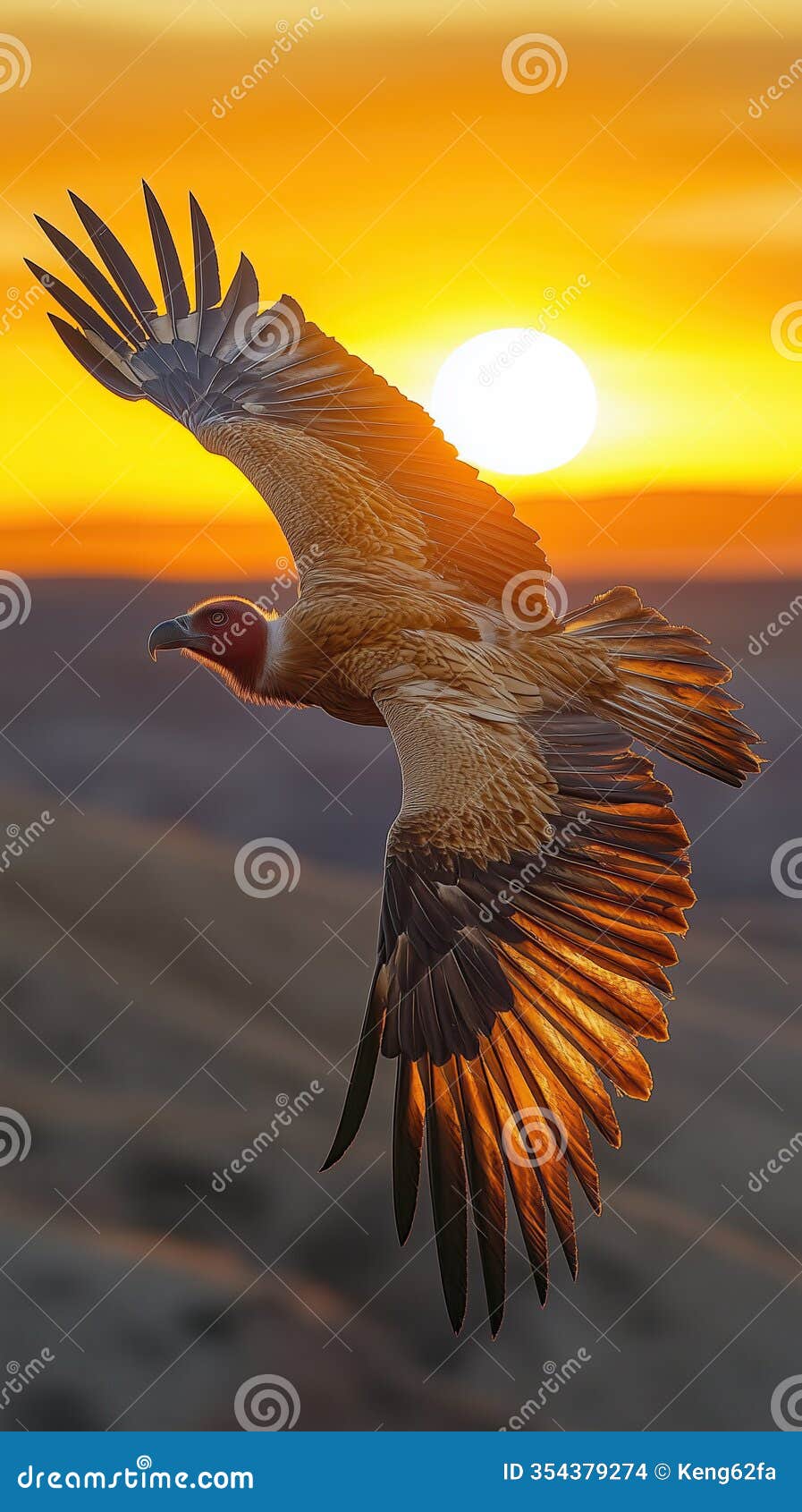 Soaring Condor with Outstretched Wings Against Sunset Backdrop Stock ...