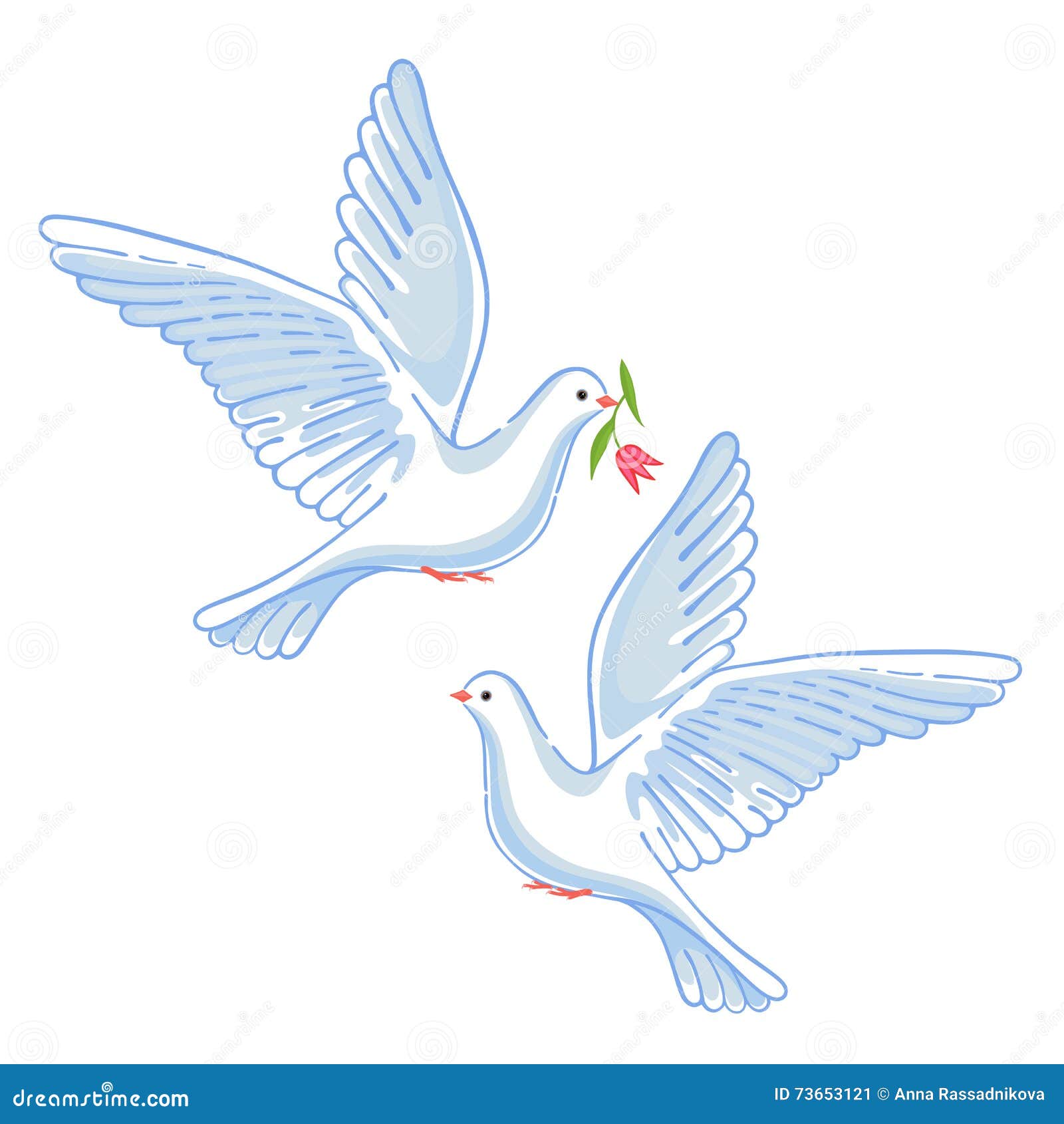 Soaring dove with flower stock vector. Illustration of angelic - 73653121