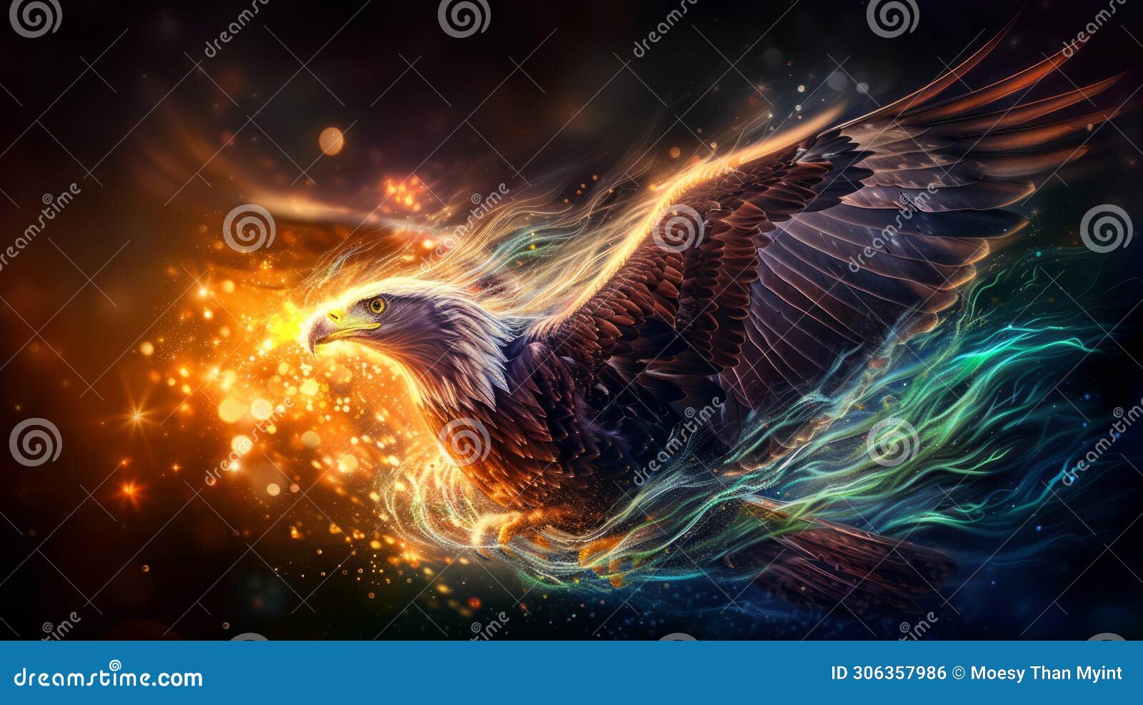 Soaring Eagle with Cosmic Fire Effect Stock Illustration - Illustration ...
