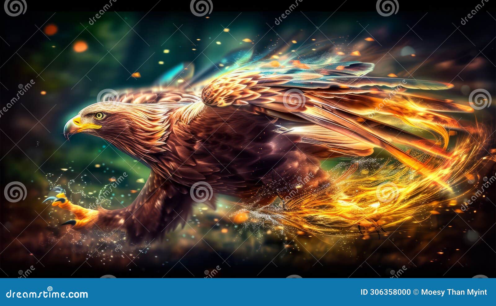 Soaring Eagle with Cosmic Fire Effect Stock Illustration - Illustration ...
