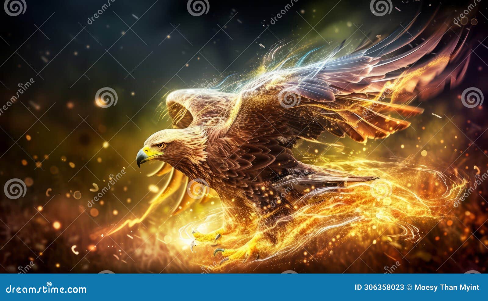 Soaring Eagle with Cosmic Fire Effect Stock Illustration - Illustration ...