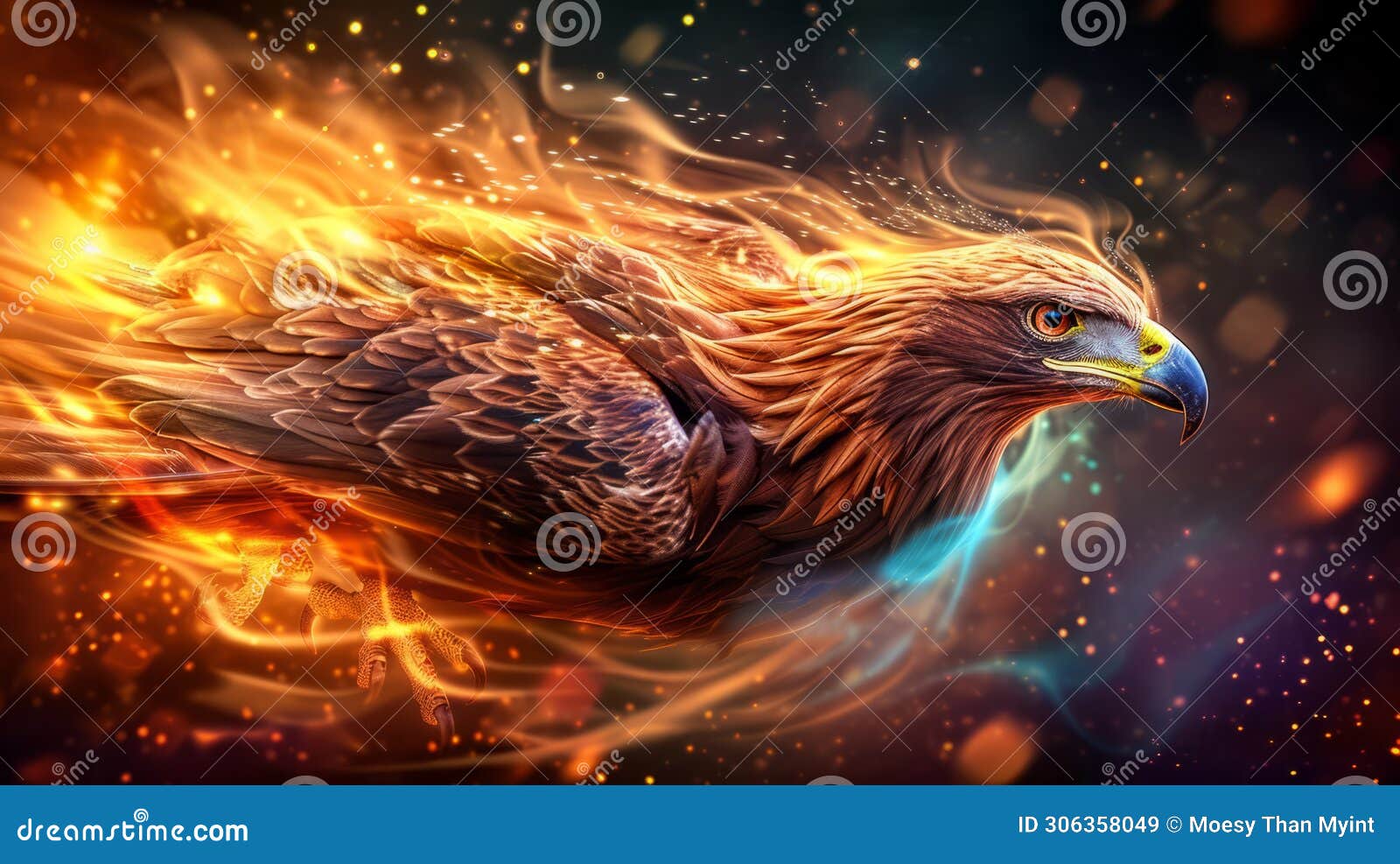 Soaring Eagle with Cosmic Fire Effect Stock Illustration - Illustration ...