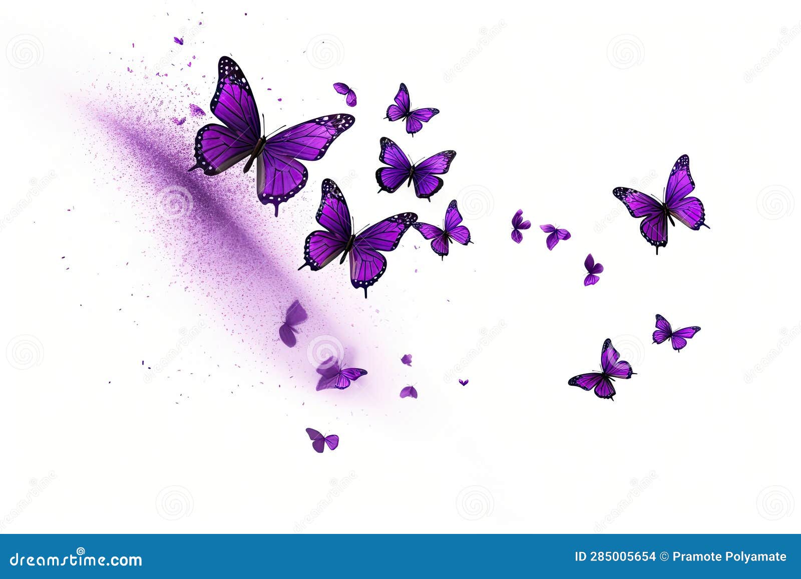 Soaring Purple Butterflies Isolated On White Background Butterfly