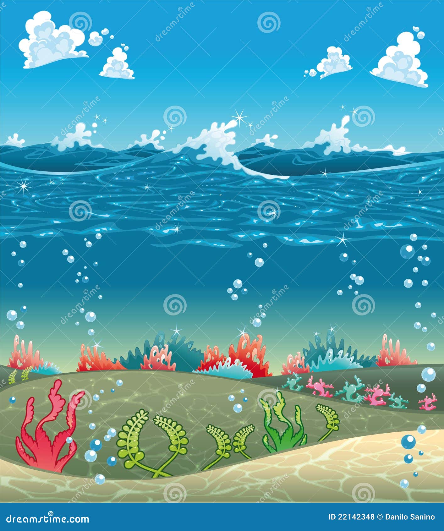 Sob o mar. ilustração do vetor. Ilustração de cartoon - 22142348