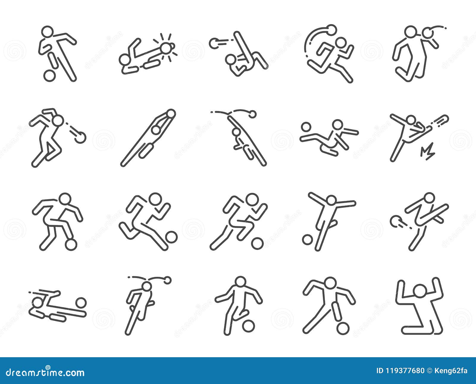 Soccer in Actions Line Icon Set. Included Icons As Football Player ... Soccer in Actions Line Icon Set. Included Icons As Football Player ...