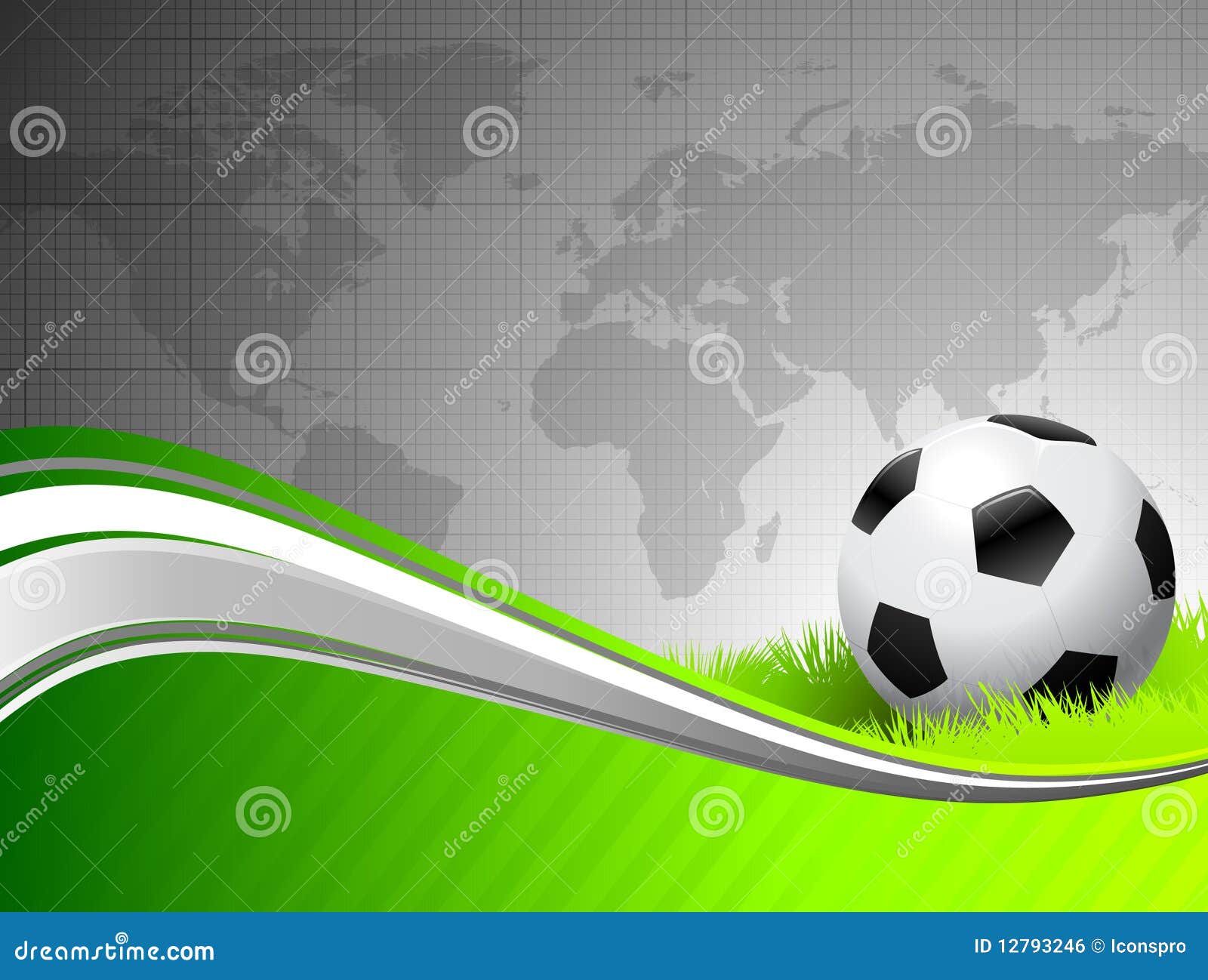 Soccer Ball on Abstract Green Background with Worl Stock Illustration ...