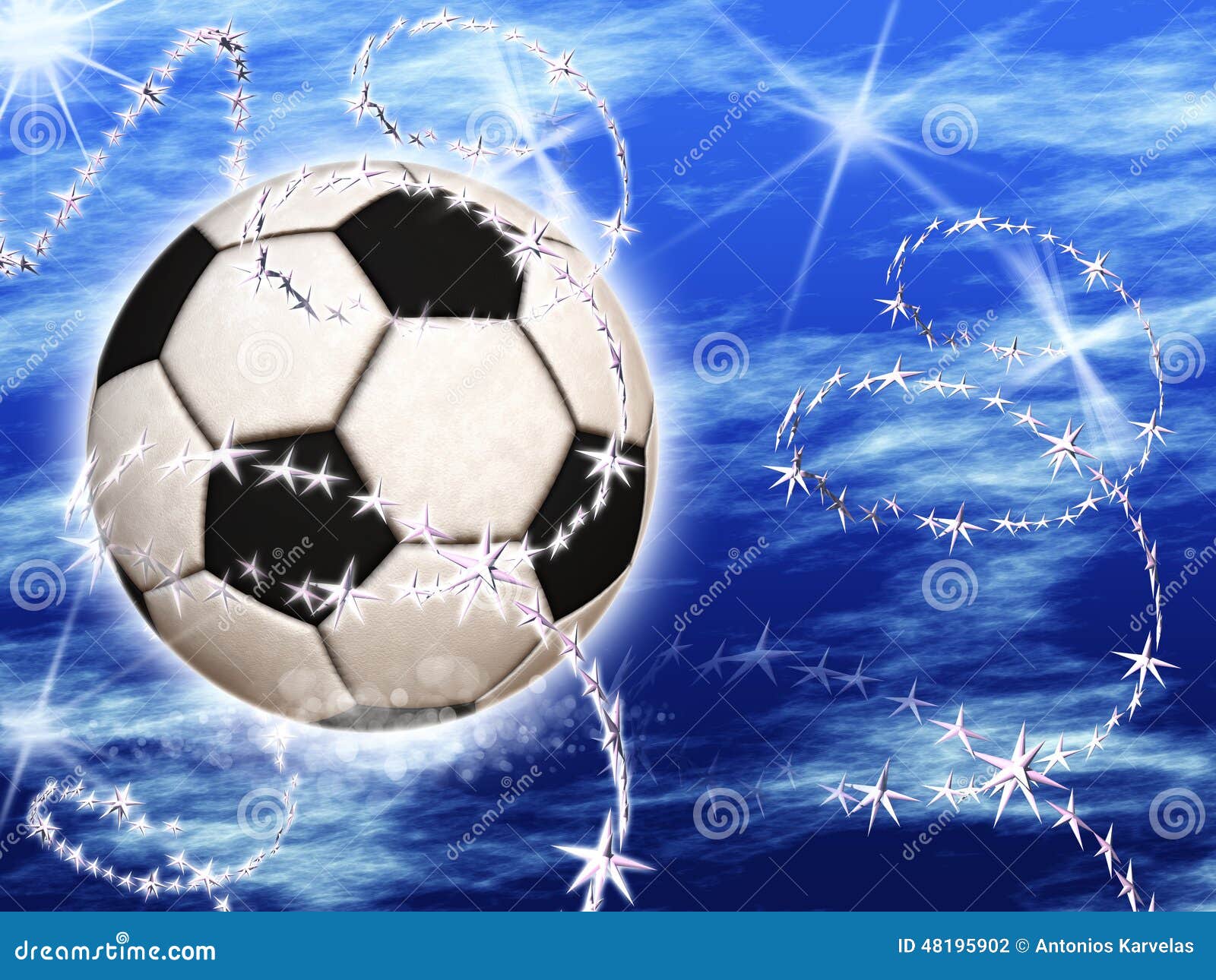 Soccer Ball in the Blue Starry Sky Stock Photo - Image of stars ...