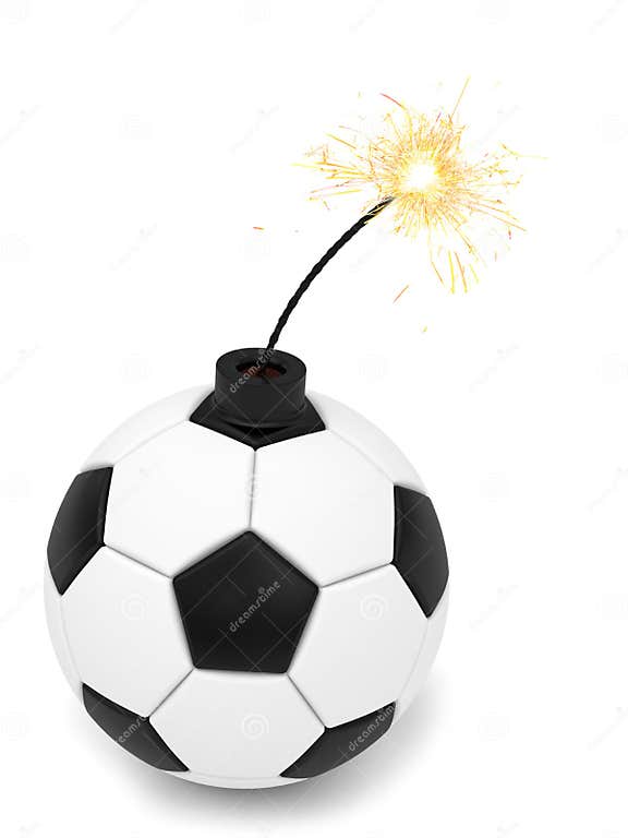 Soccer Ball Bomb with Burning Wick on White Stock Image - Image of ...