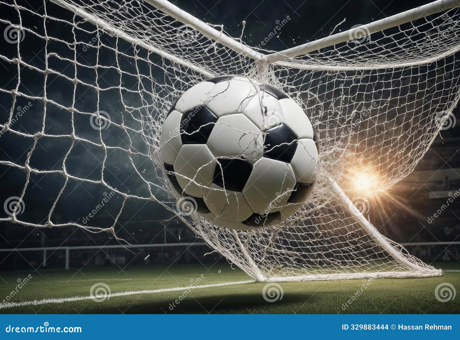 Soccer Ball Breaking the Goal Net Stock Illustration - Illustration of ...