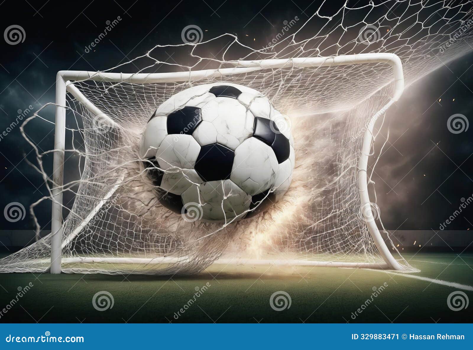 Soccer Ball Breaking the Goal Net Stock Illustration - Illustration of ...