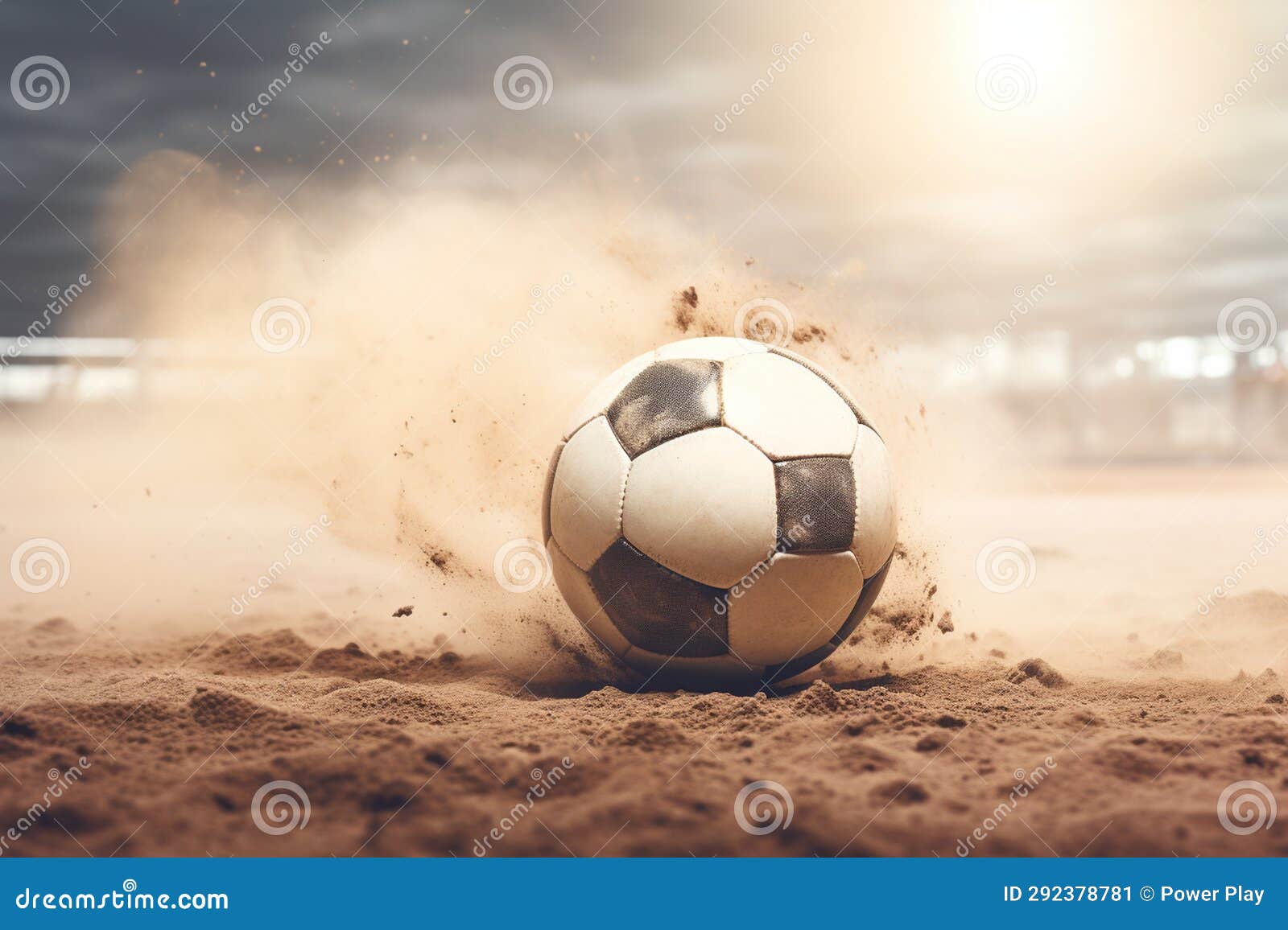 Soccer Ball Breaking through the Sand with Smoke. 3d Illustration Stock ...