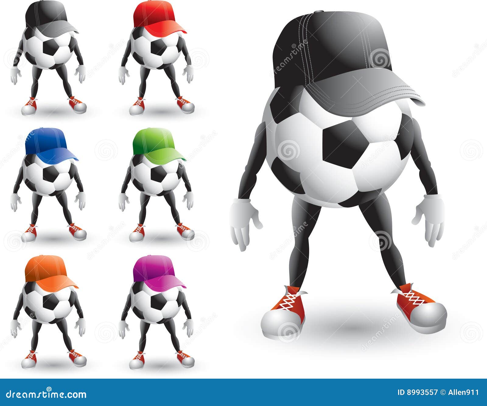 Soccer Ball Cartoon Characters with Hats Stock Vector - Illustration of ...