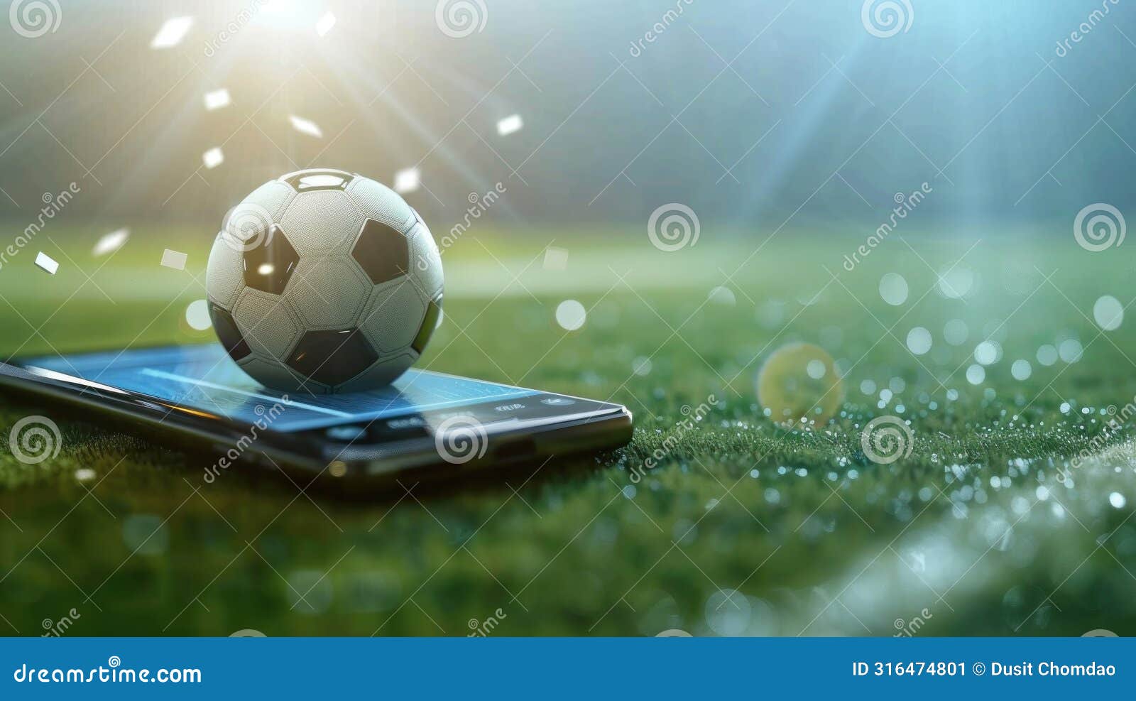 A Soccer Ball and a Cell Phone are on a Green Field Stock Image - Image ...