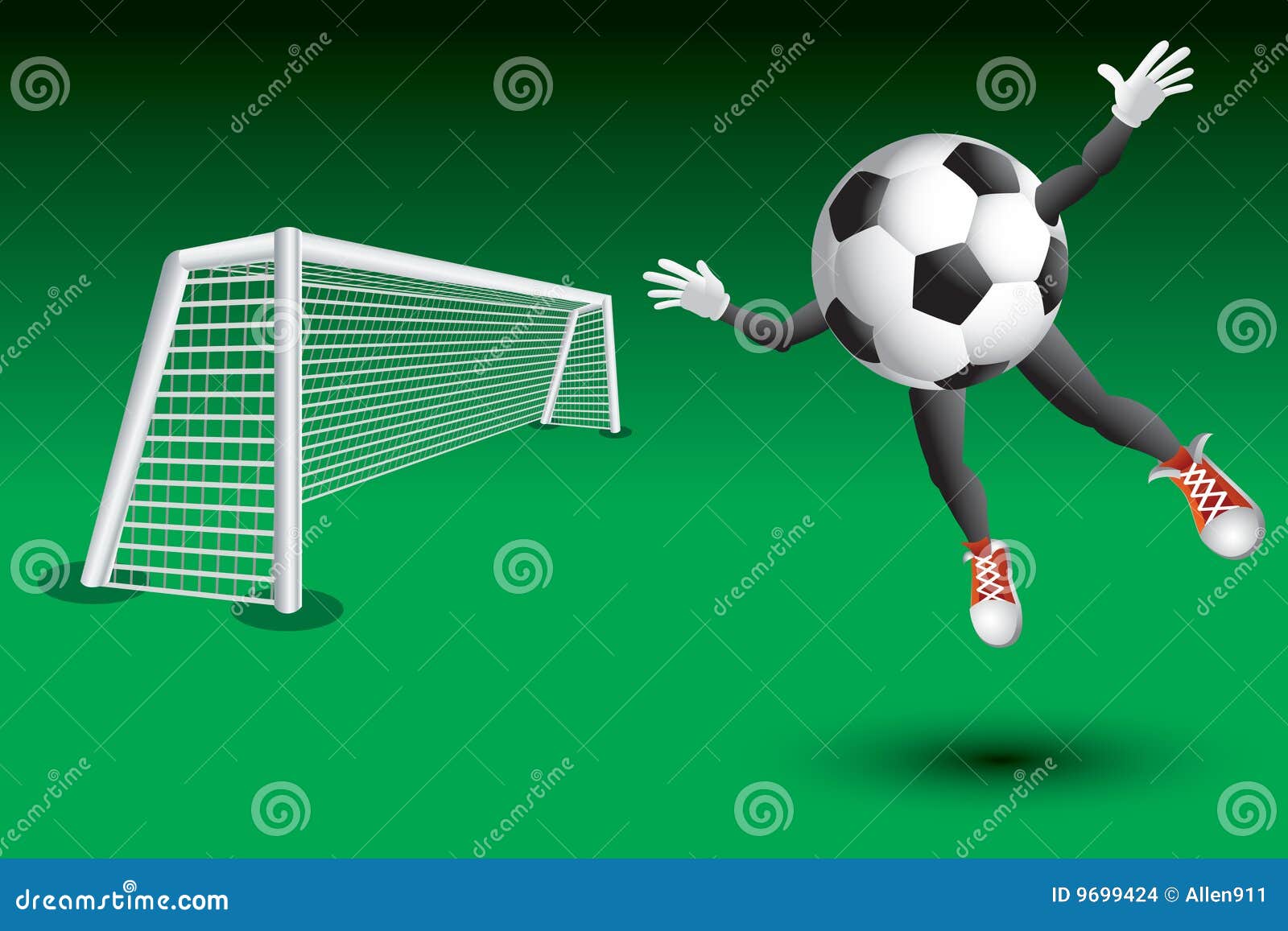 Soccer Ball Character Flying Toward Goal Stock Vector - Illustration of ...