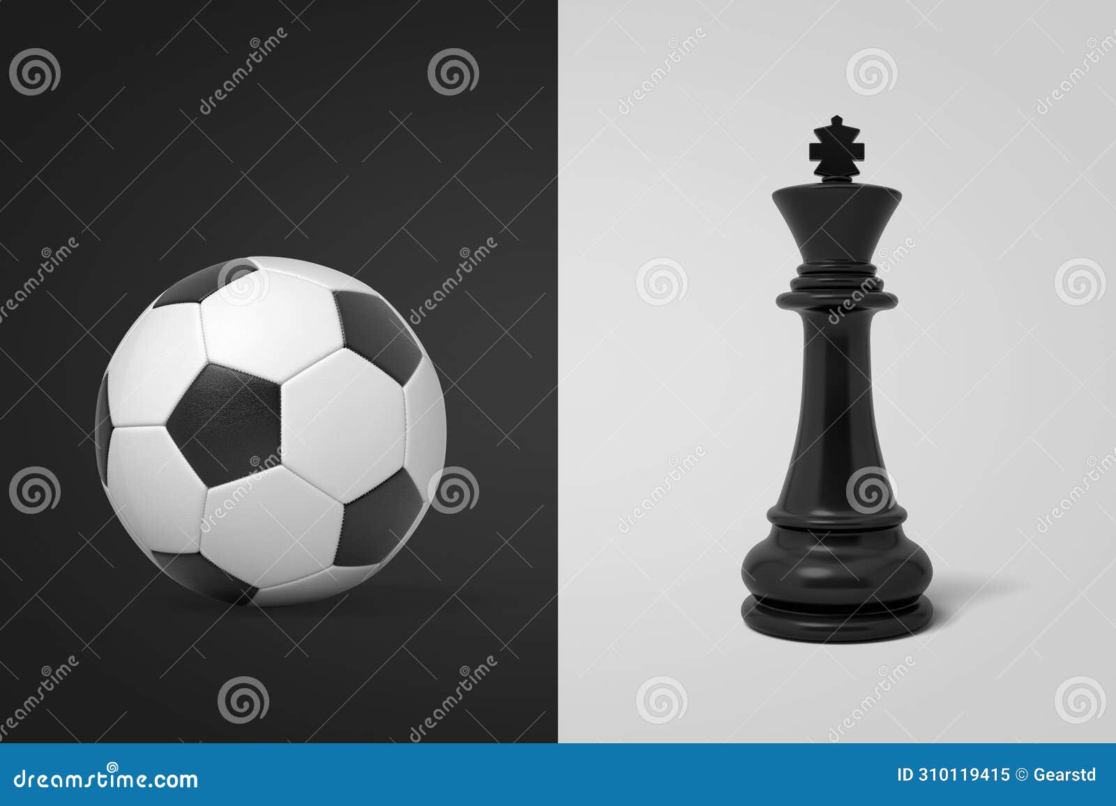 Soccer Ball and Chess King on a Split Background Stock Illustration ...