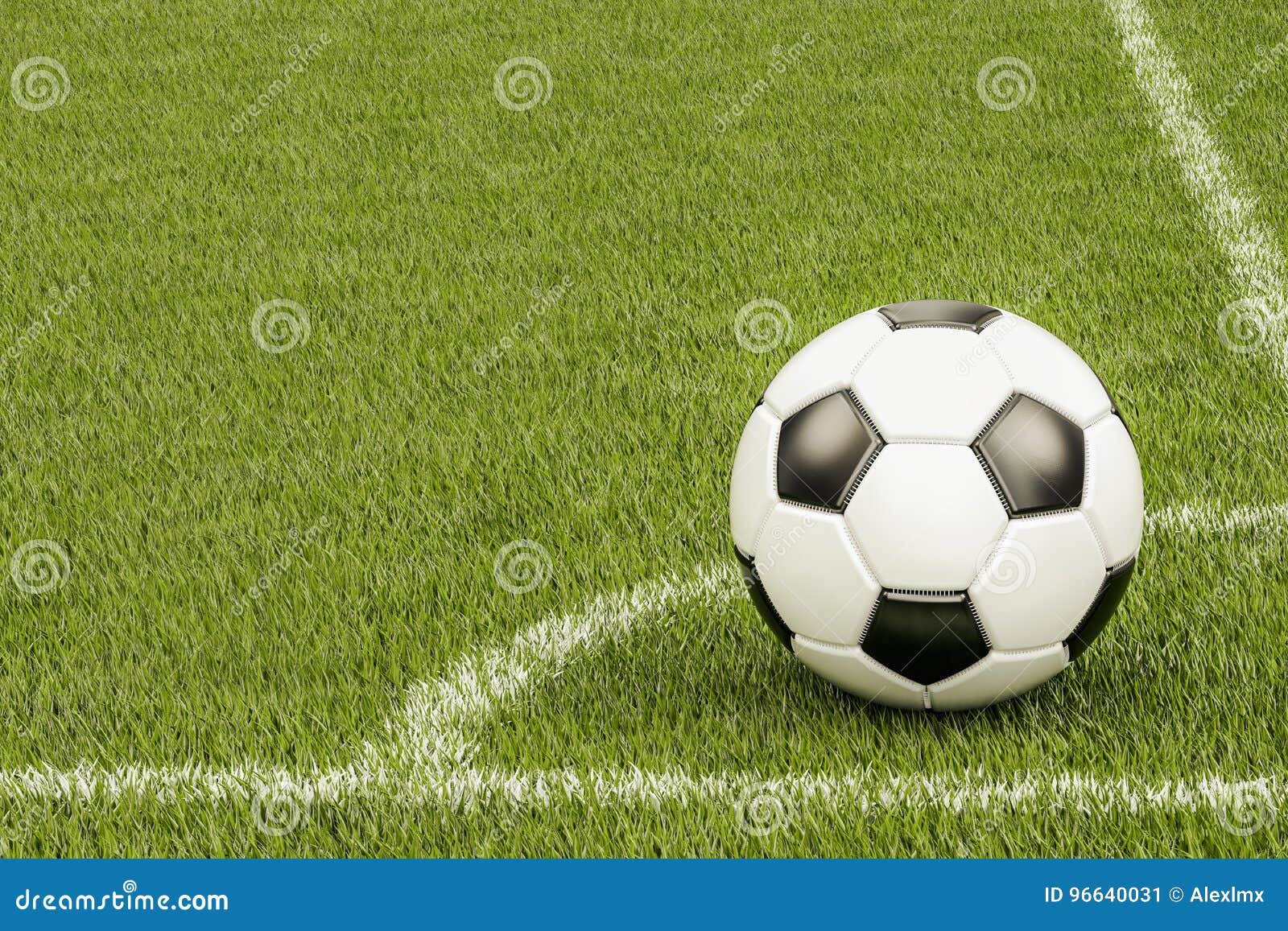 Soccer Ball in the Corner of Football Field, 3D Rendering Stock Image ...