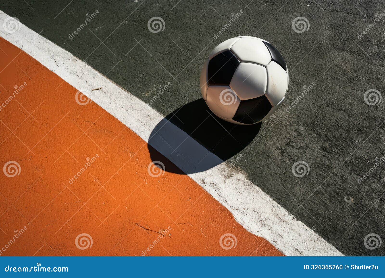 Soccer Ball on Court with Contrasting Orange Surface and White Line ...