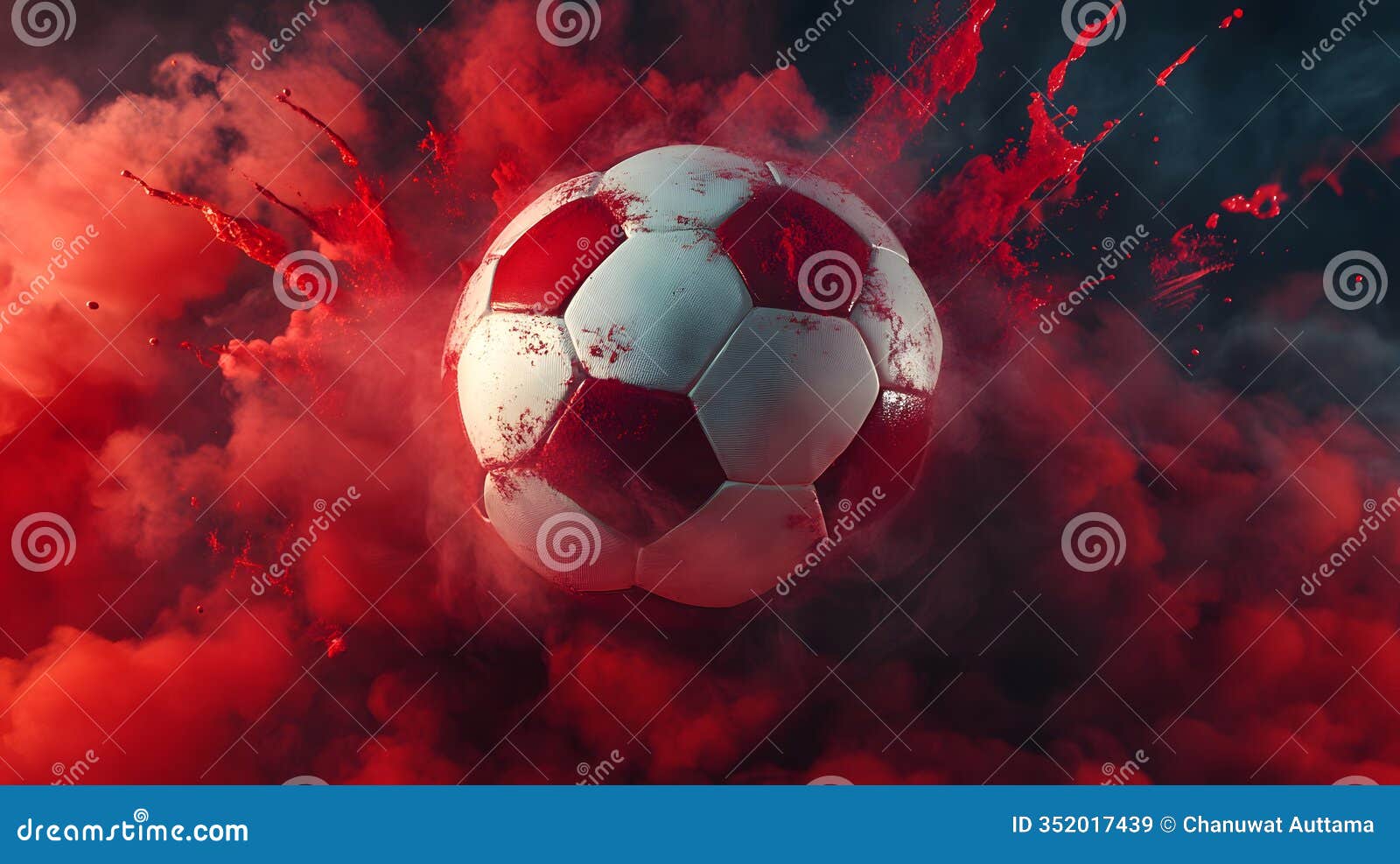 Soccer Ball Explosion Red Smoke Sport Background Stock Illustration ...