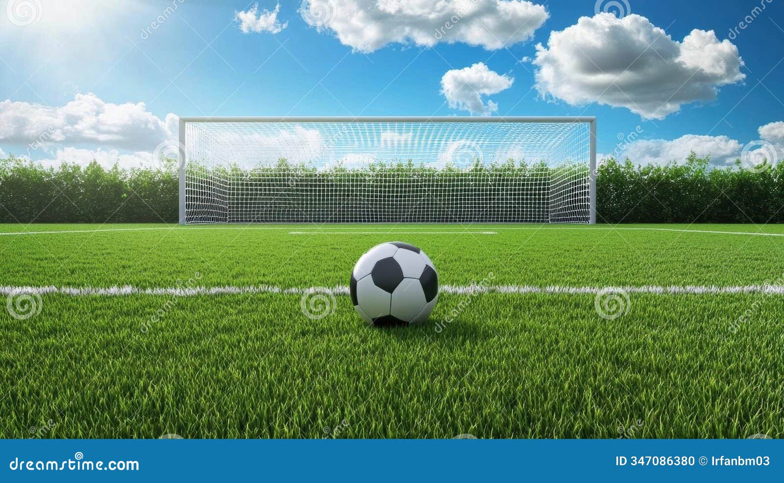 Soccer Ball on the Field with Goal in the Background Stock Photo ...