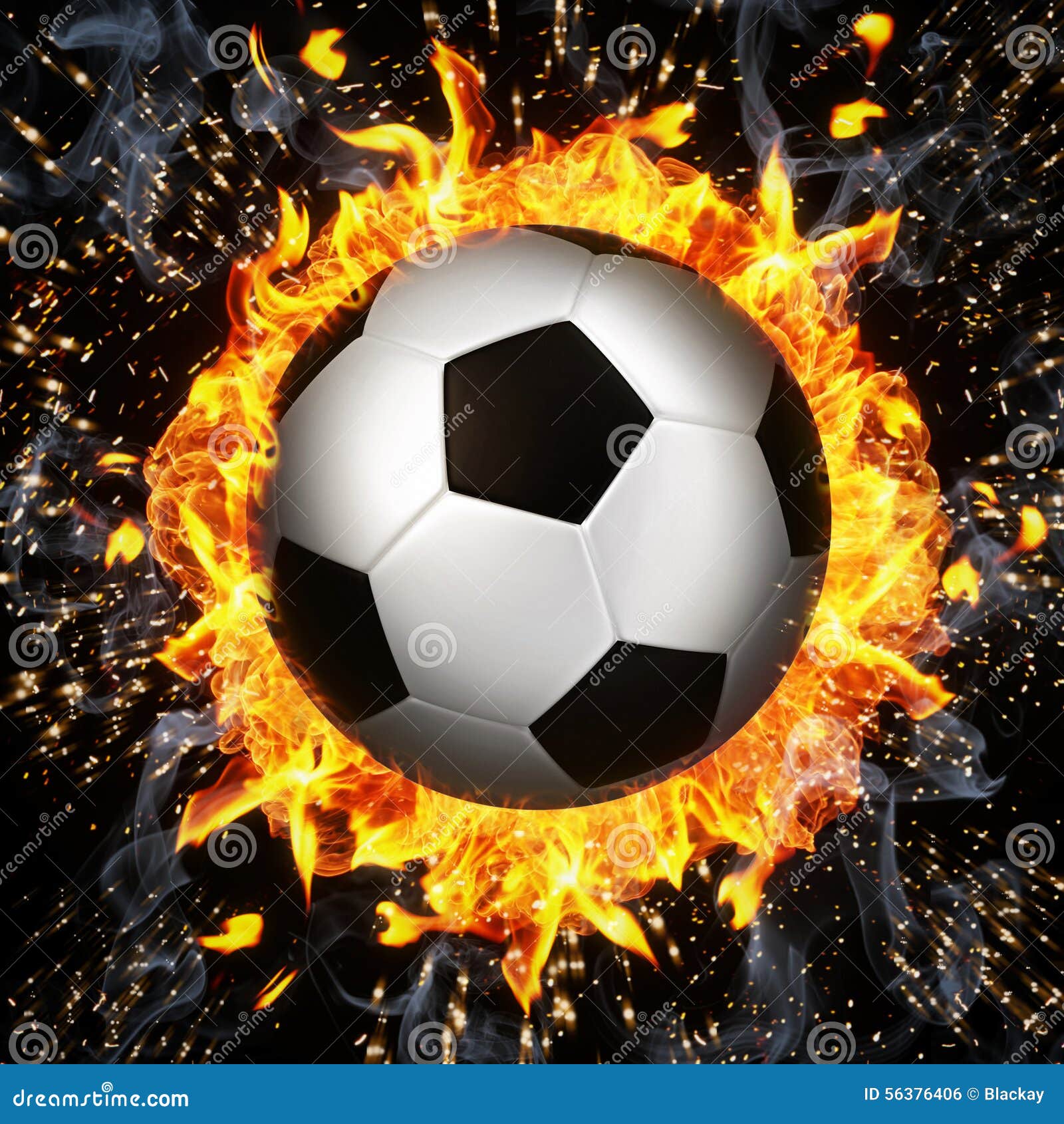 Soccer ball in fire flames stock illustration. Illustration of motion ...