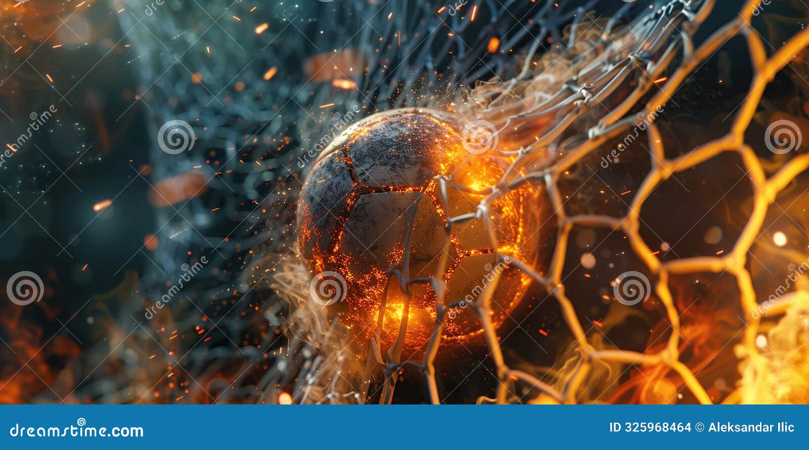 Soccer Ball on Fire and Flames Punching through the Net. Ai Generative ...