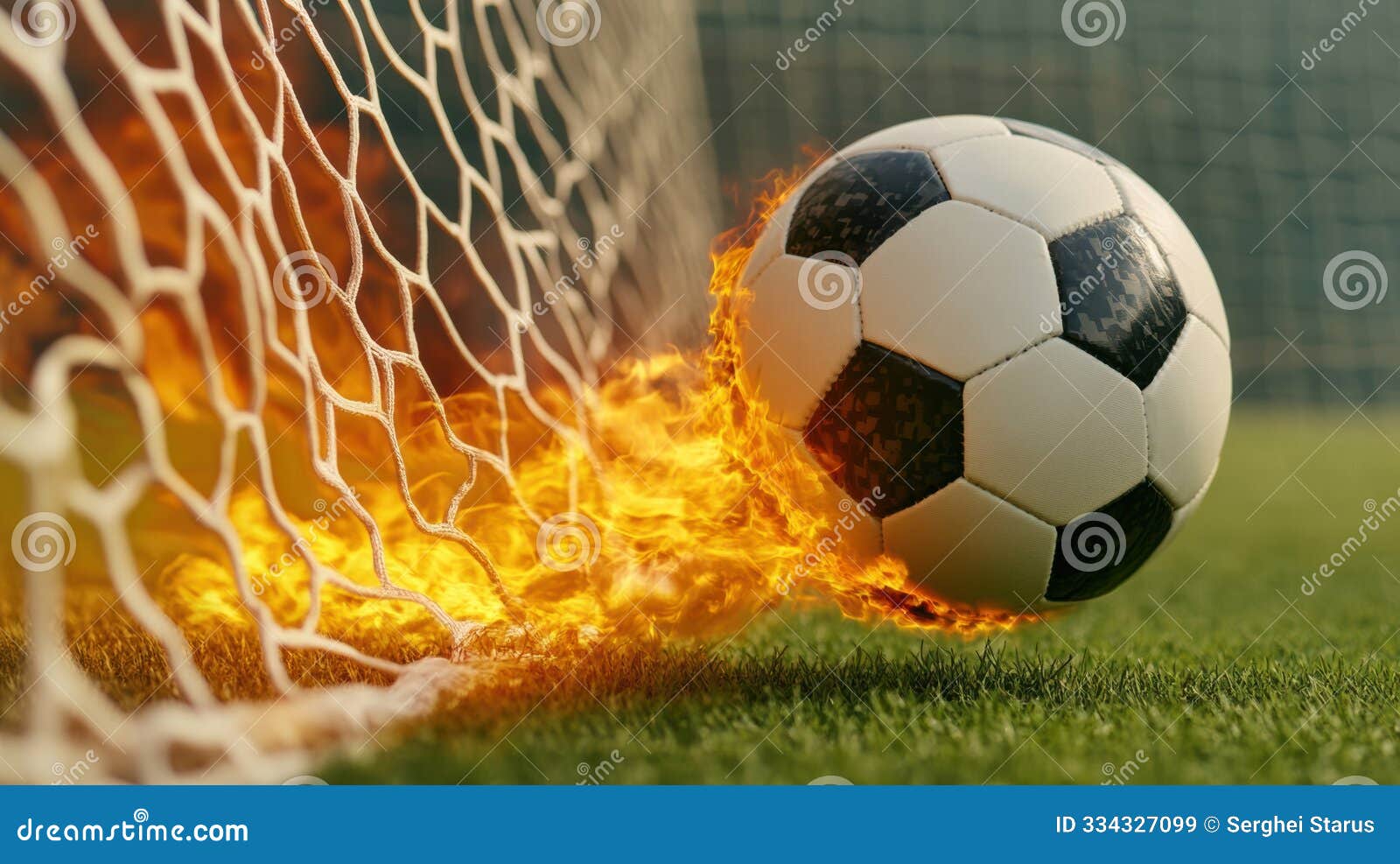A Soccer Ball on Fire in Front of a Goal Post, AI Stock Image - Image ...
