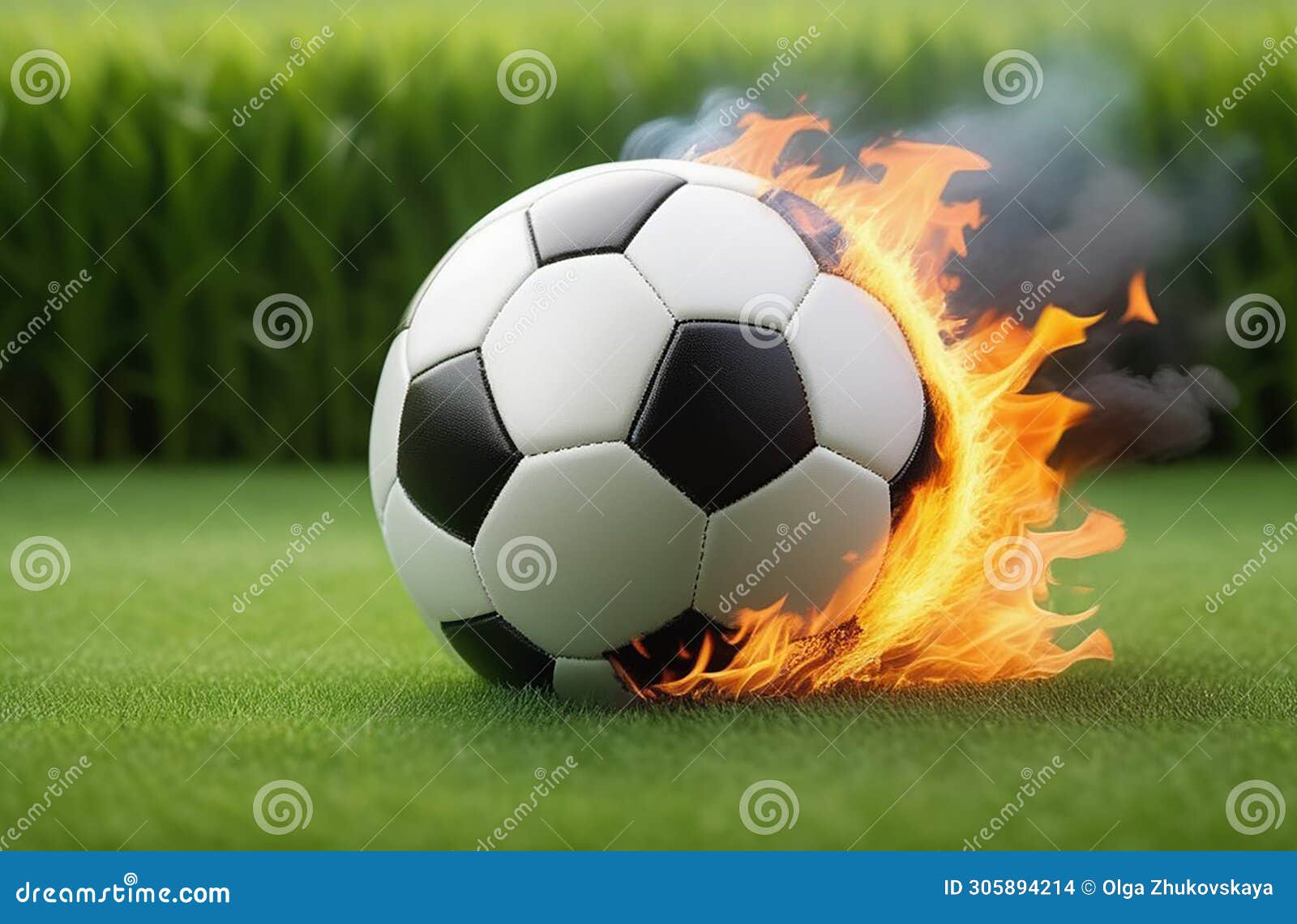 Soccer Ball on Fire on a Green Field Stock Illustration - Illustration ...