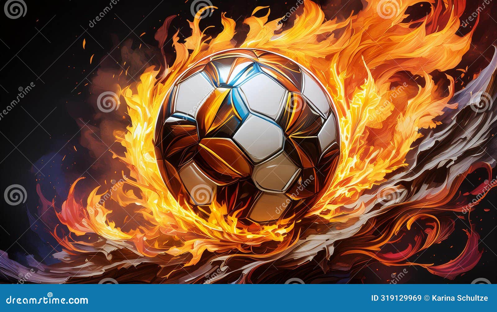 A Soccer Ball is on Fire and Surrounded by Flames Stock Illustration ...