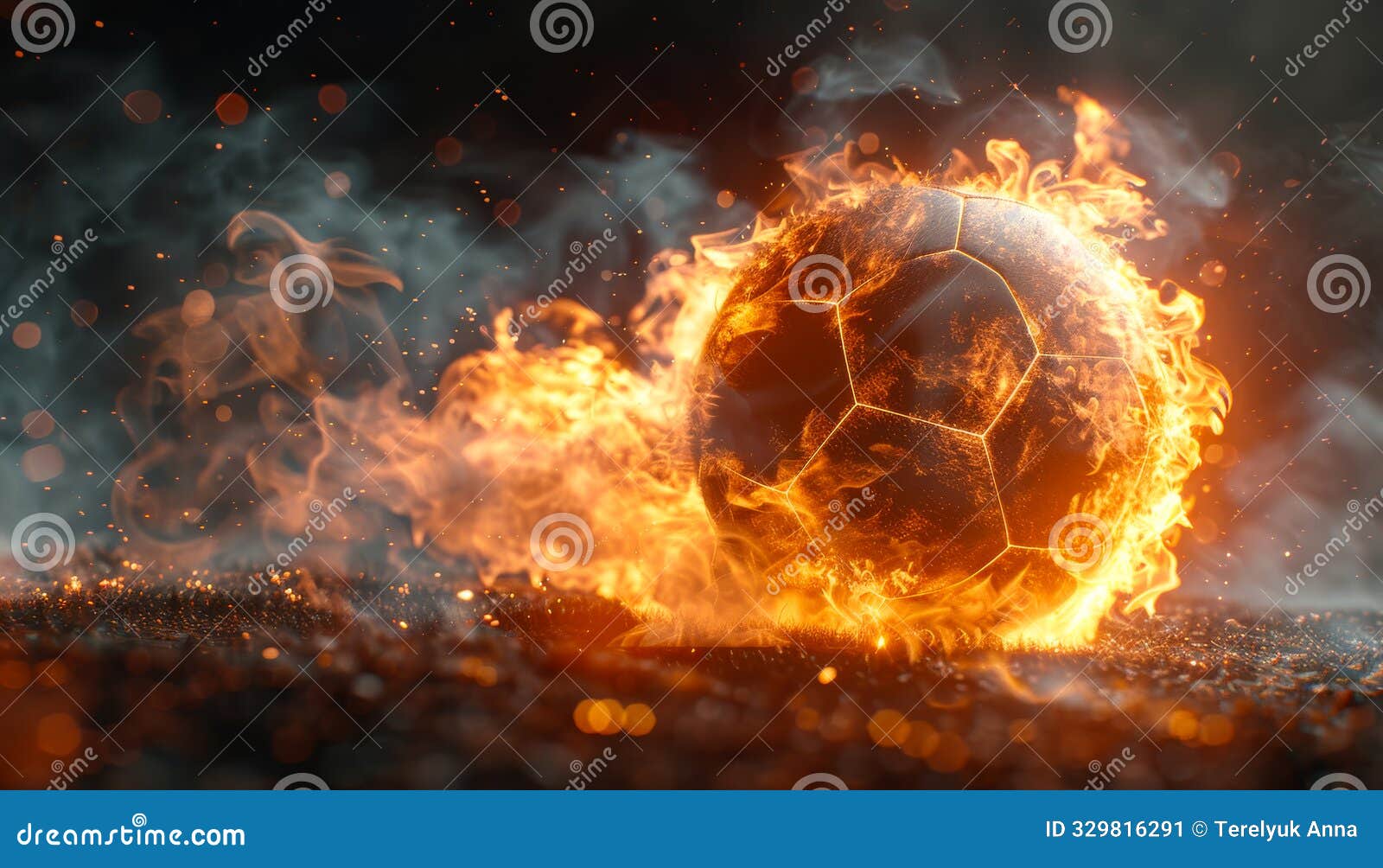 A Soccer Ball is on Fire and Surrounded by Smoke. Concept of Danger and ...