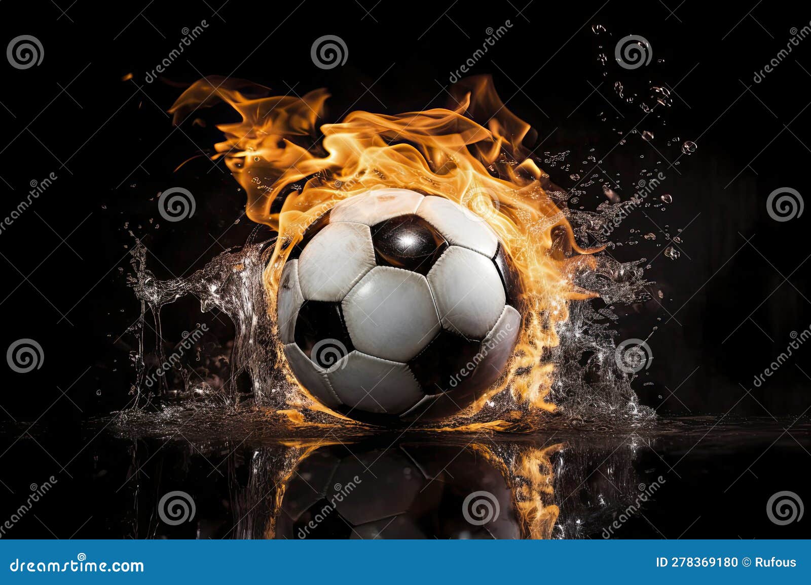 Soccer ball fire and water stock photo. Image of curve - 278369180