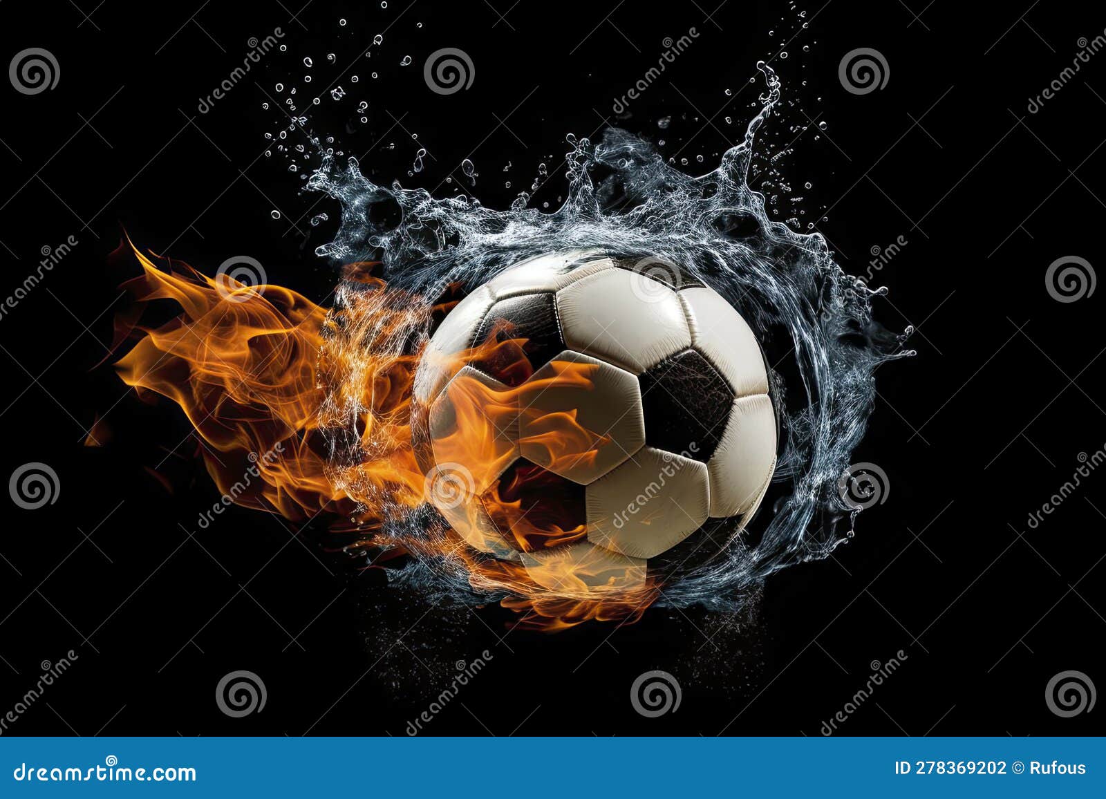 Soccer ball fire and water stock photo. Image of storm - 278369202